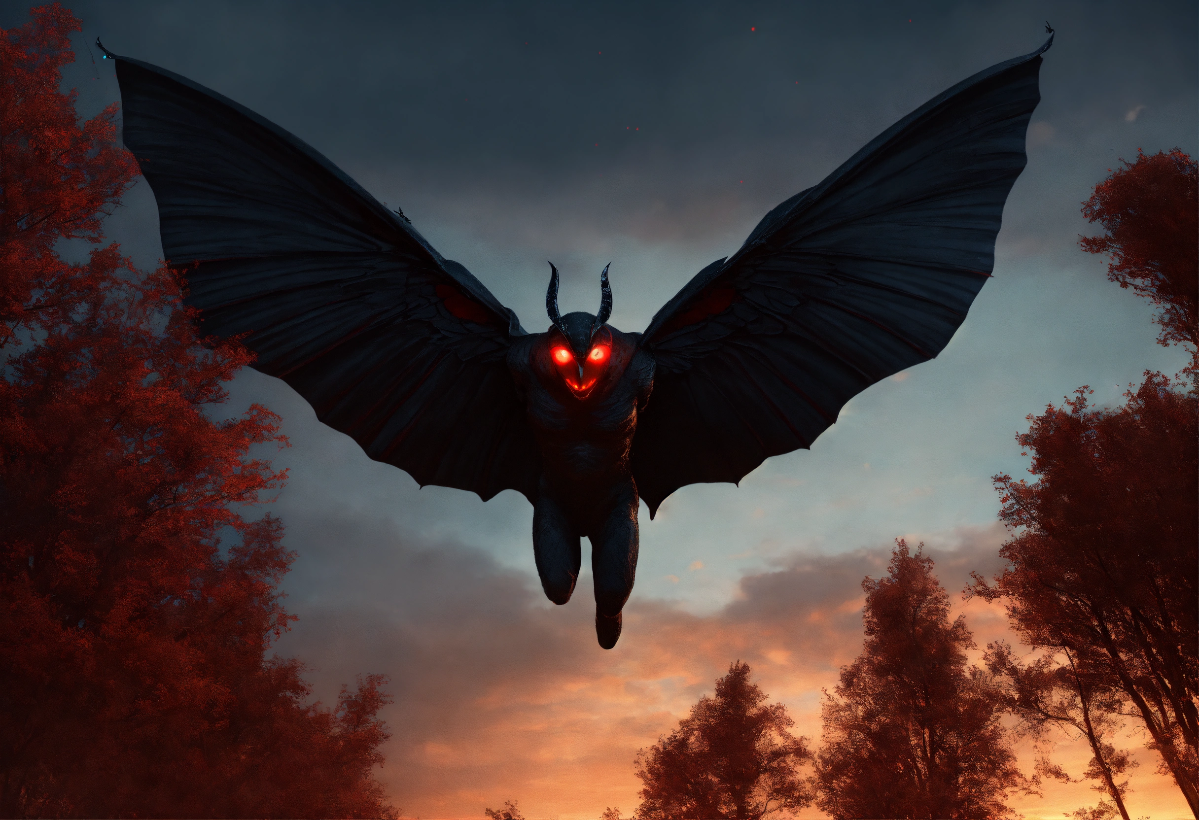 Lexica - Photorealistic humanoid mothman with black body and red ...