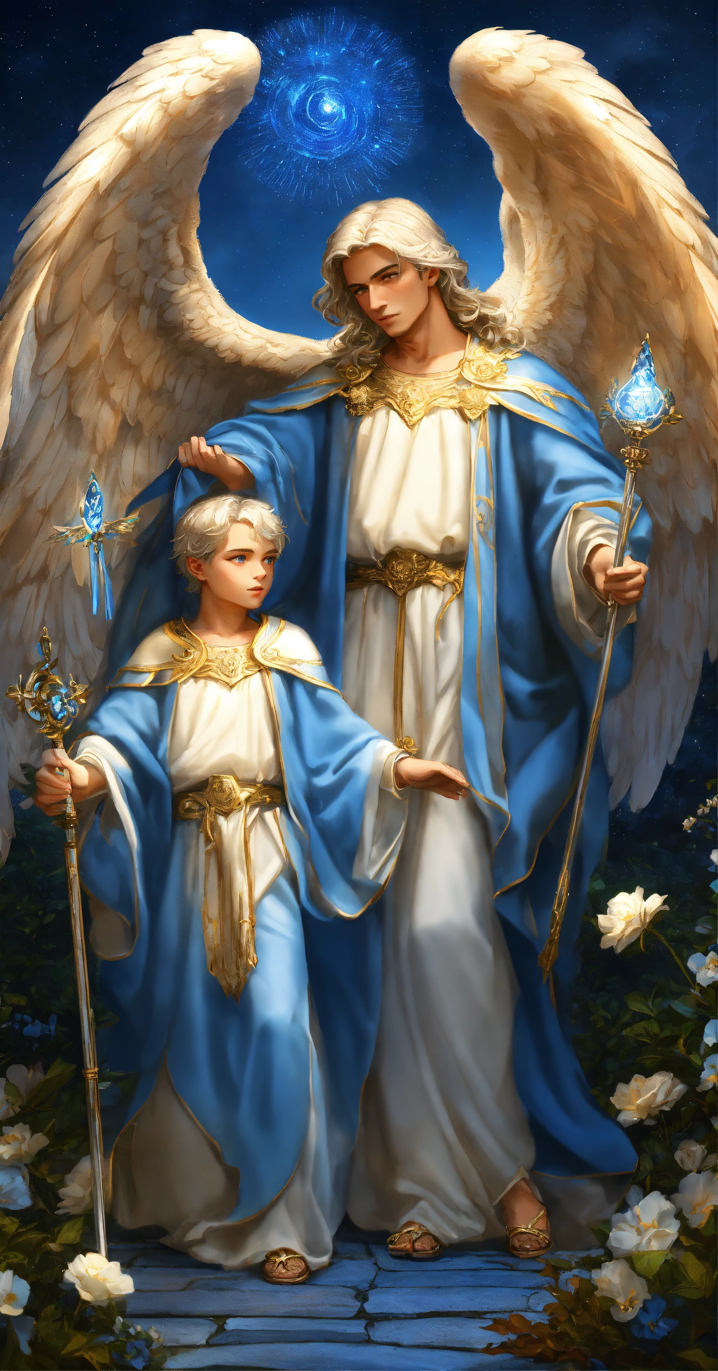Lexica - 2 male guardian angels with detailed and luminous blue angel ...