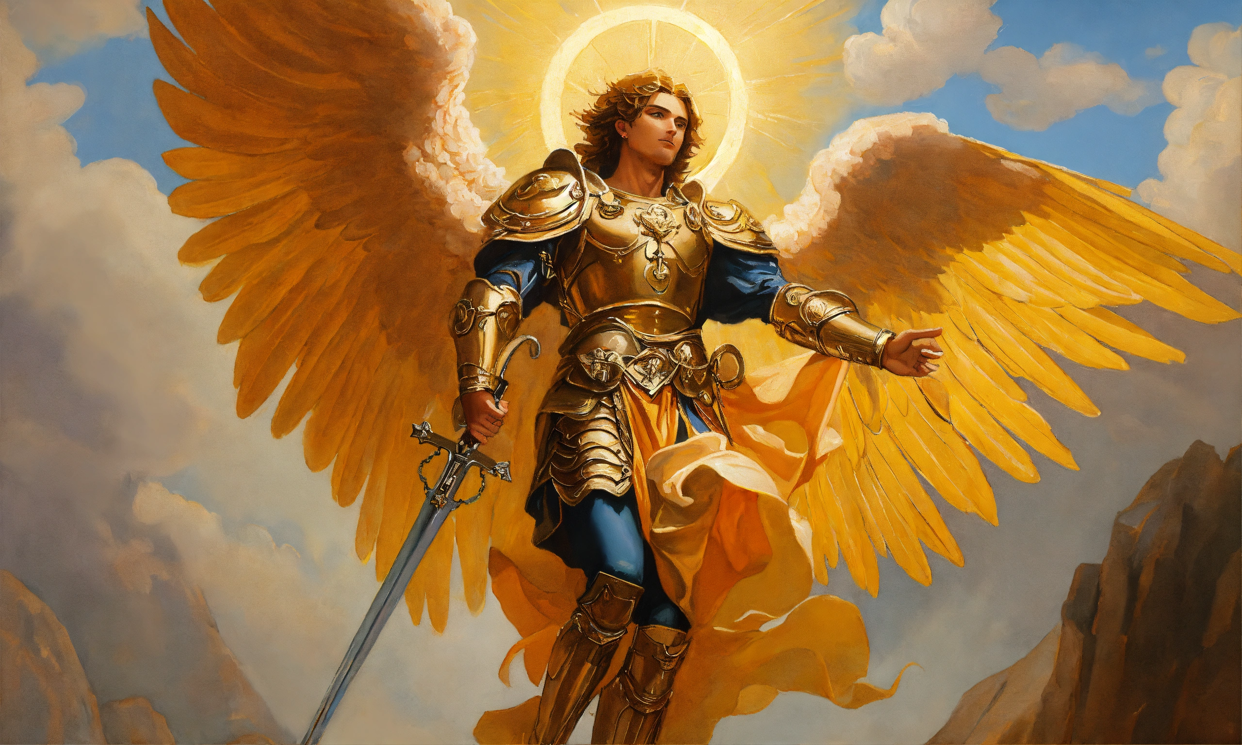 Lexica - Oil painting of archangel saint michael descending