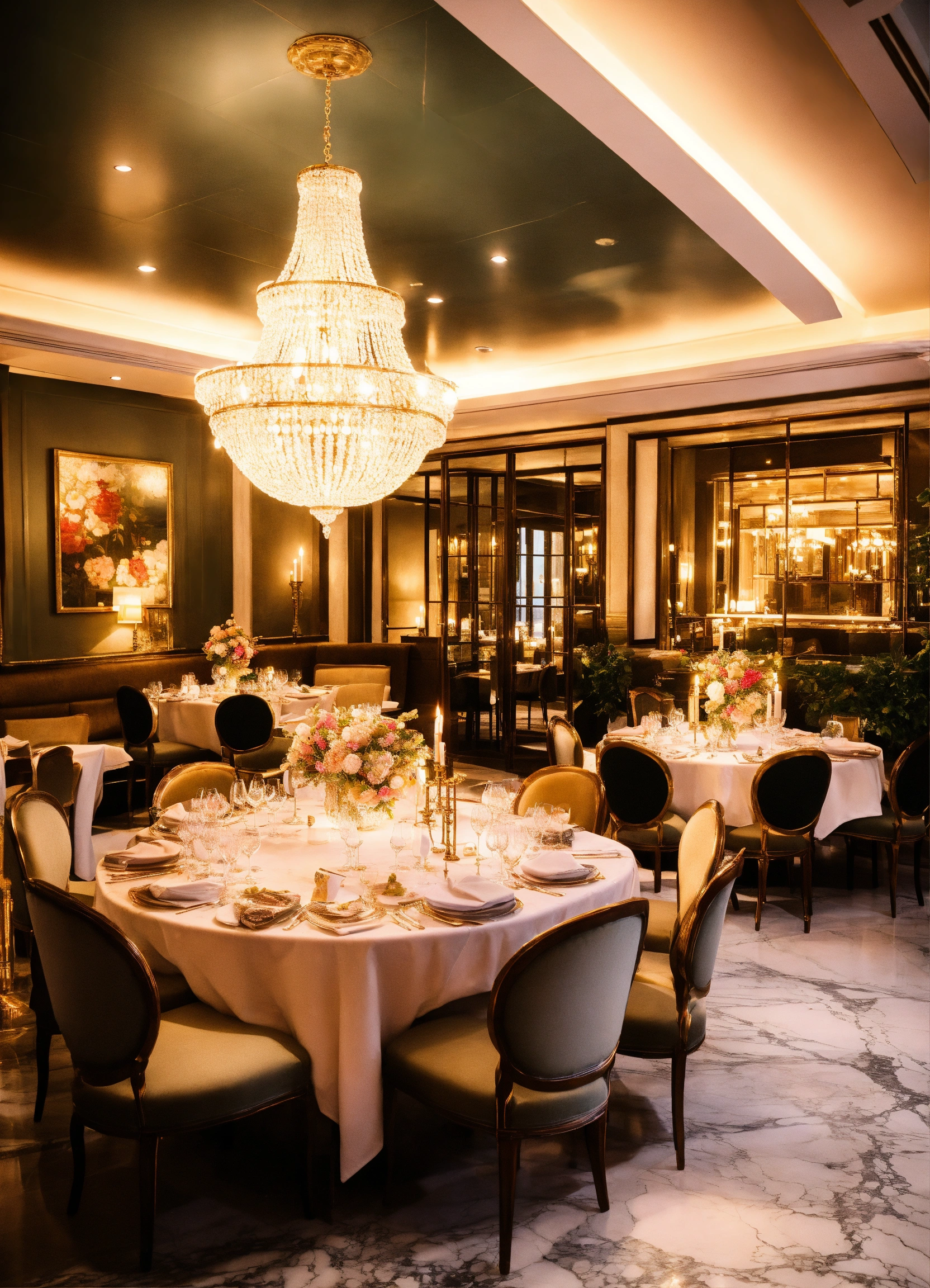 Lexica - Large upscale resturant, elegant dinner tables with whimisical ...