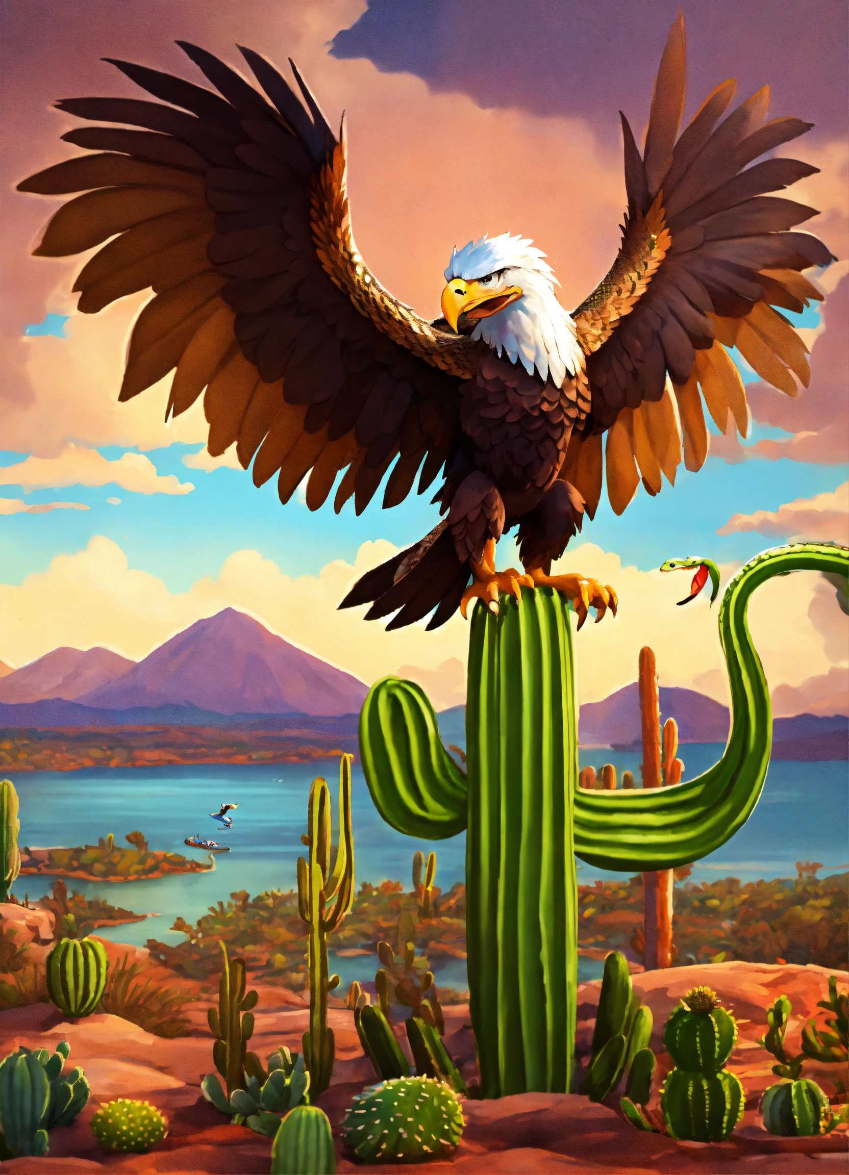 Lexica - Pixar animation of Eagle Devouring ((Snake)) on a cactus ...