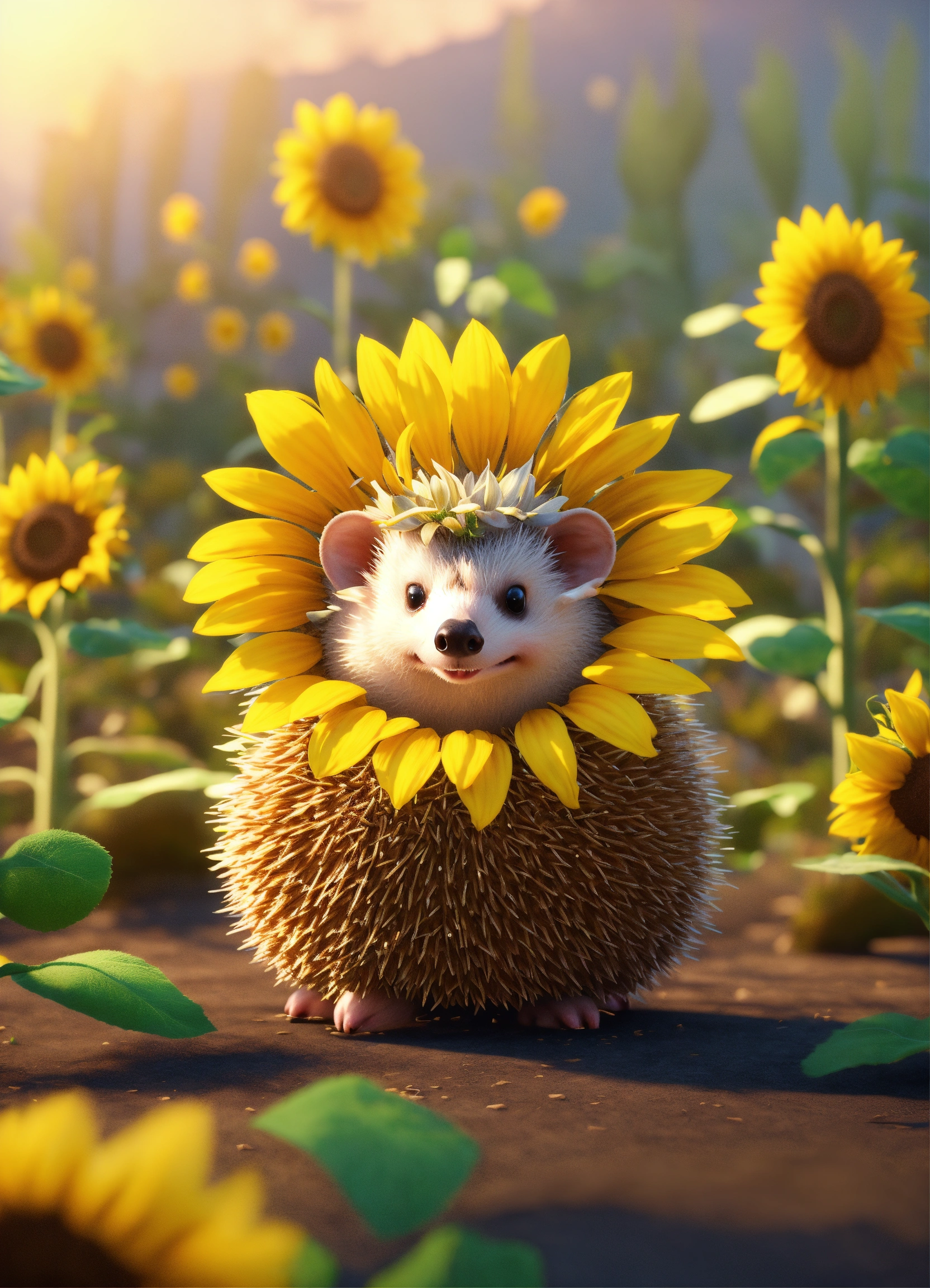 Lexica - A super cute sunflower hedgehog, unreal engine, 3d render, pixar