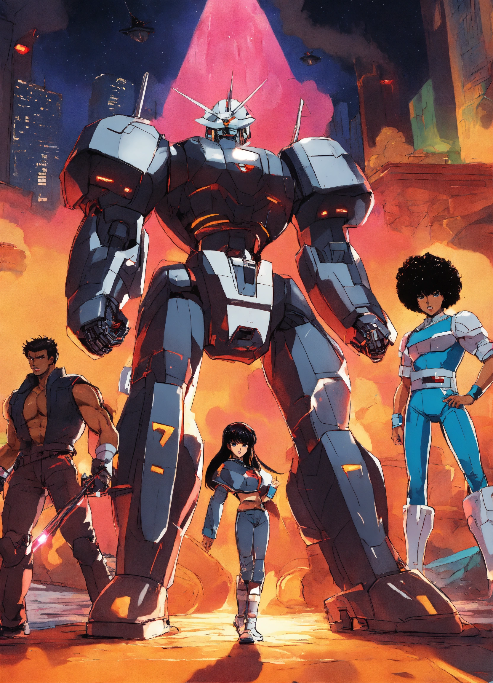 Lexica - 80s anime black and mexican and asian peopleheroes fighting ...