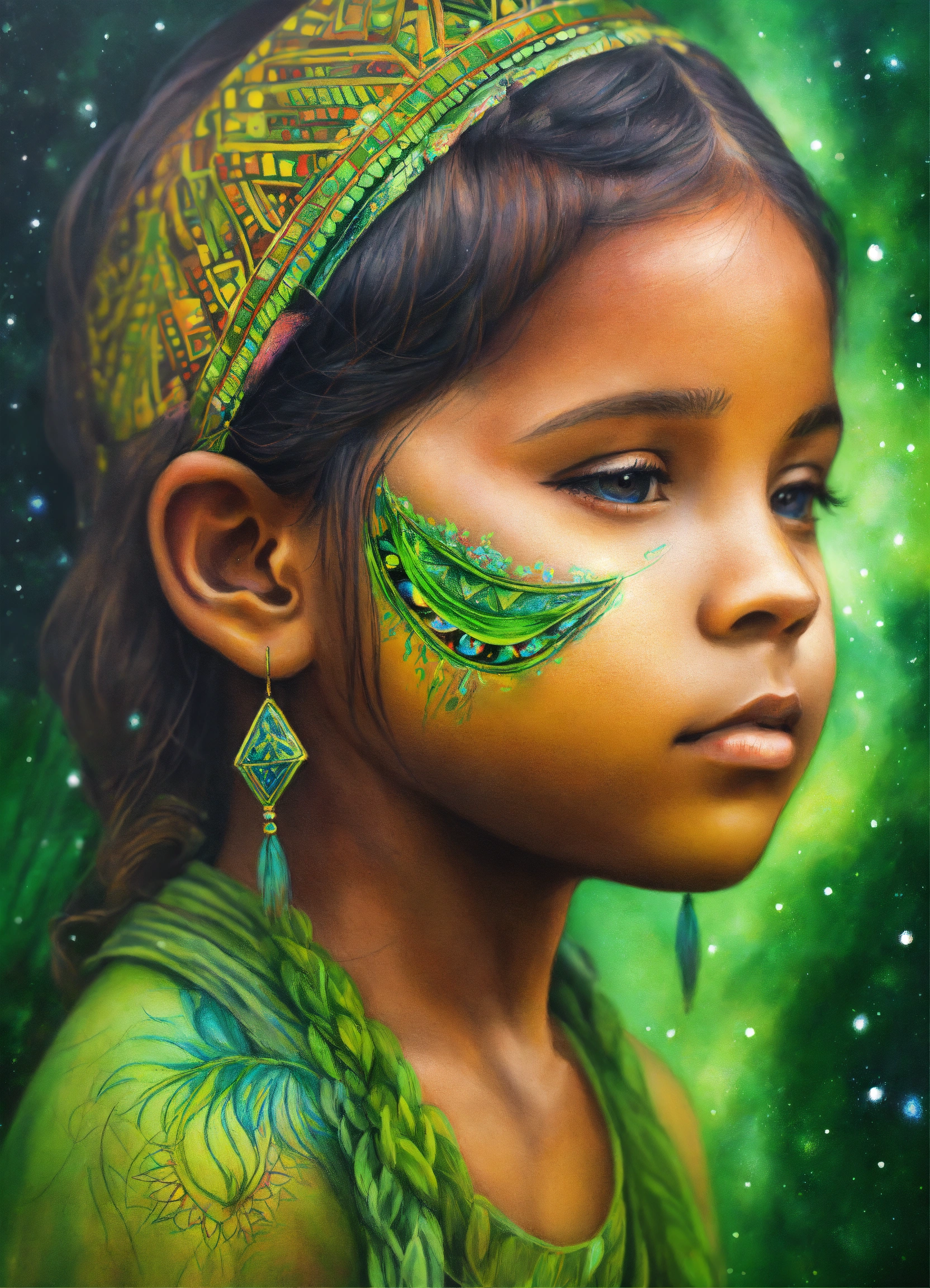 Lexica - Colored pencil drawing of a beautiful indigenous child. green ...