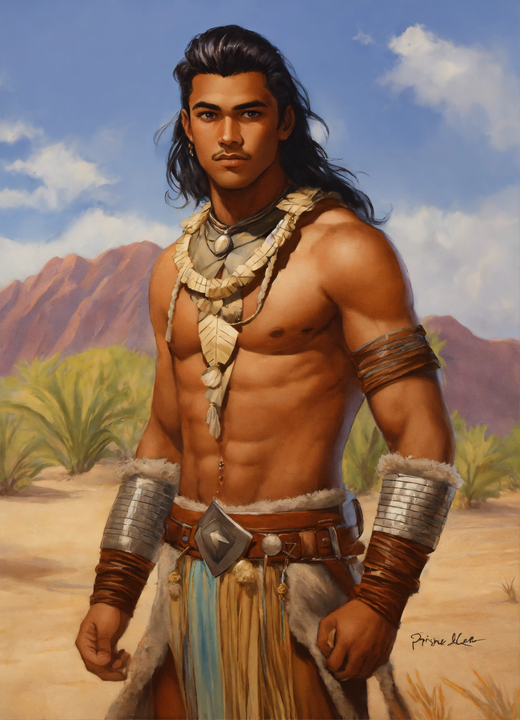 Lexica - Portrait of Polynesian man, age 20, prince, desert environment ...