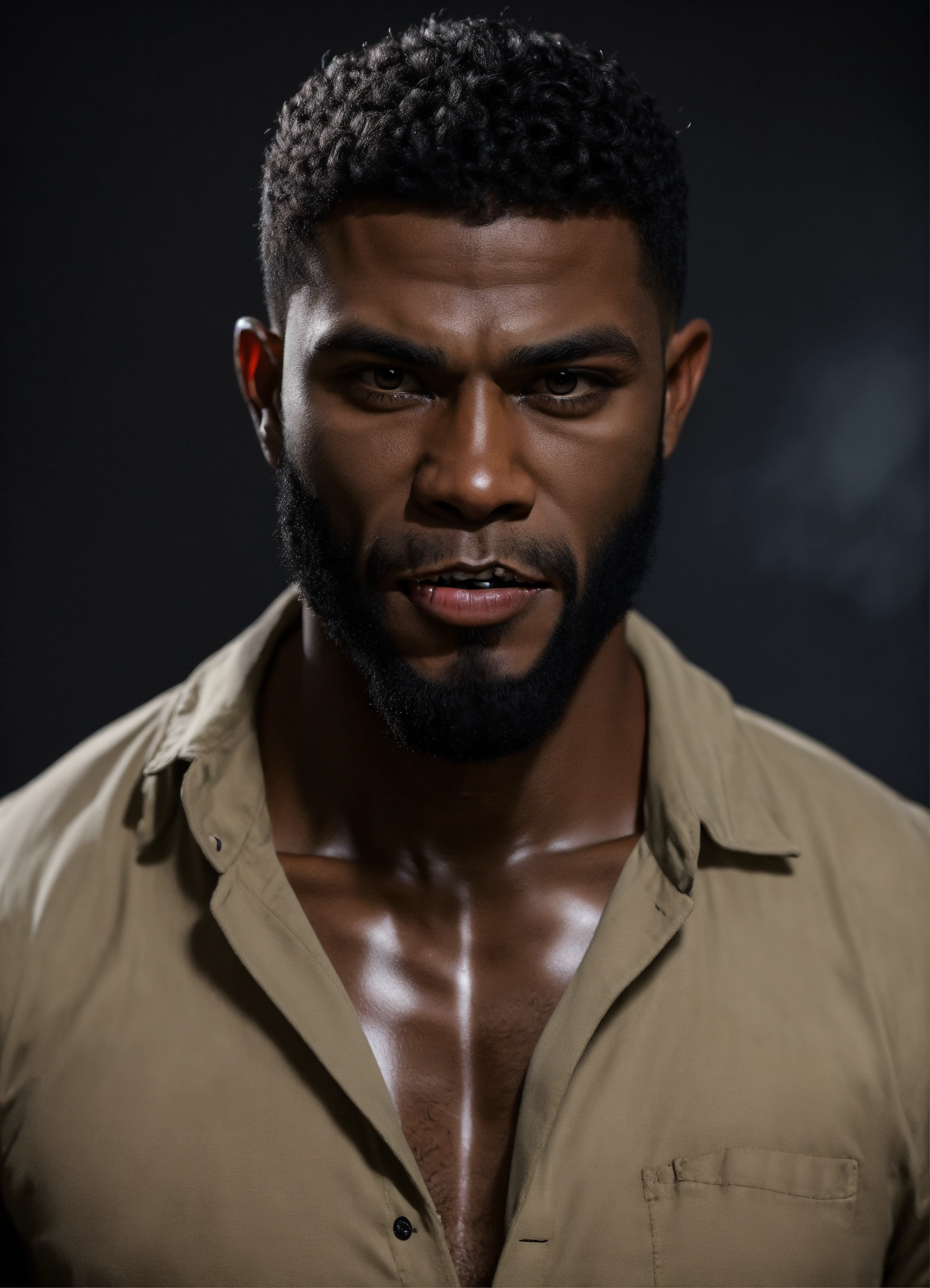 Lexica - Very Handsome, Black Dominican man, werewolf eyes, sharp teeth ...