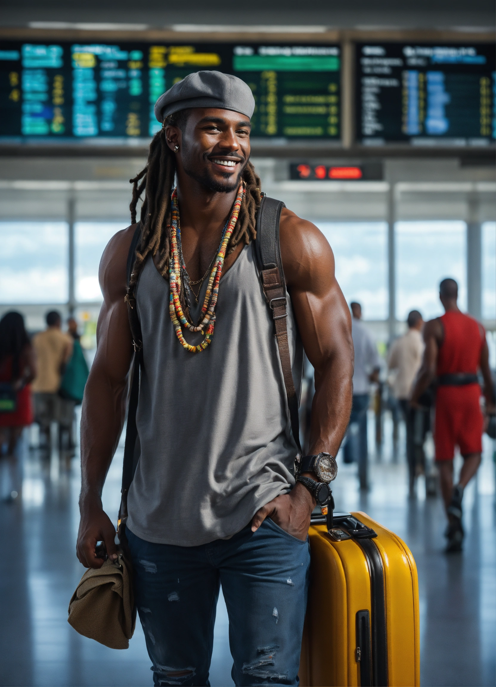 Lexica - Handsome black Caribbean man at the airport with his luggage ...