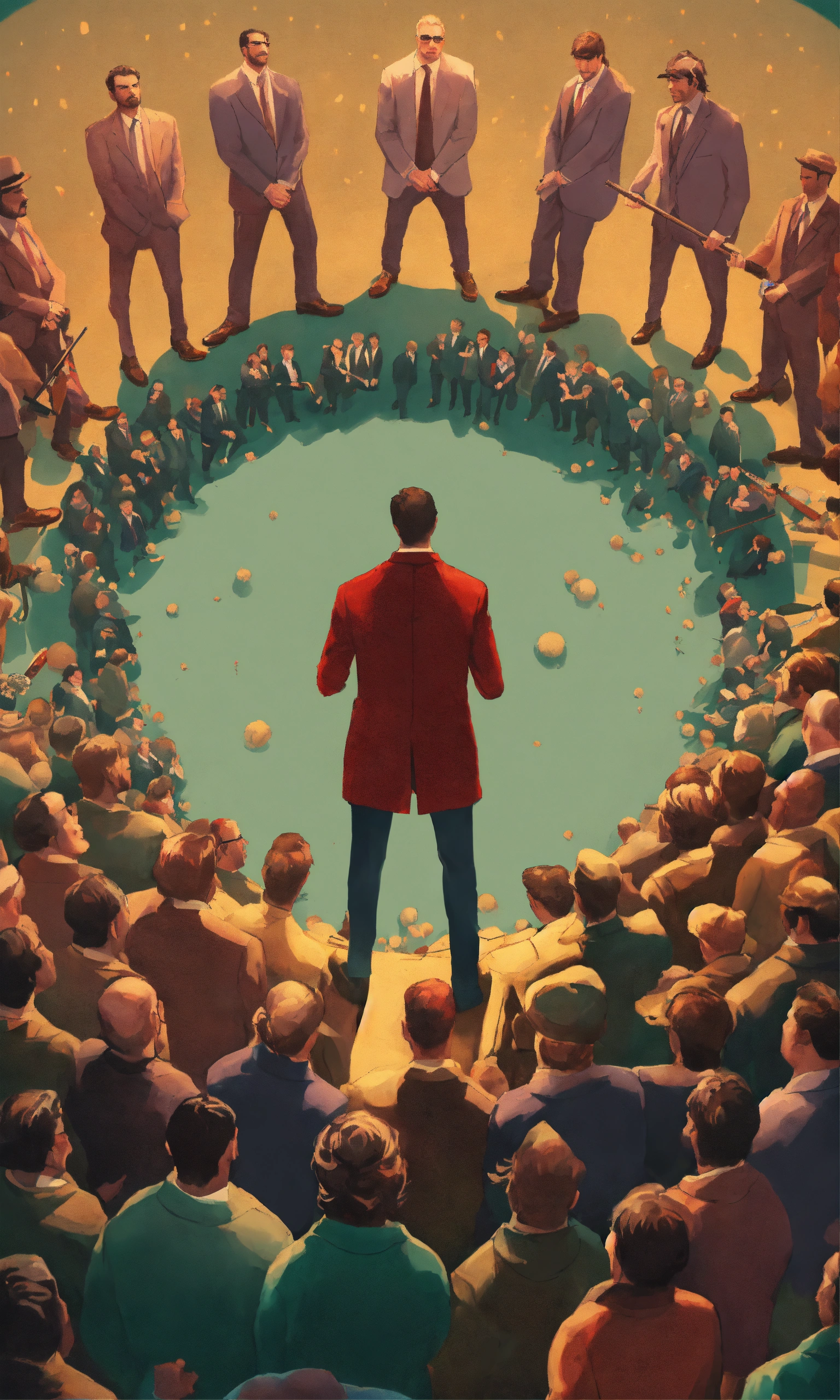 Lexica - A lone man getting surrounded by an angry mob of men in a ...