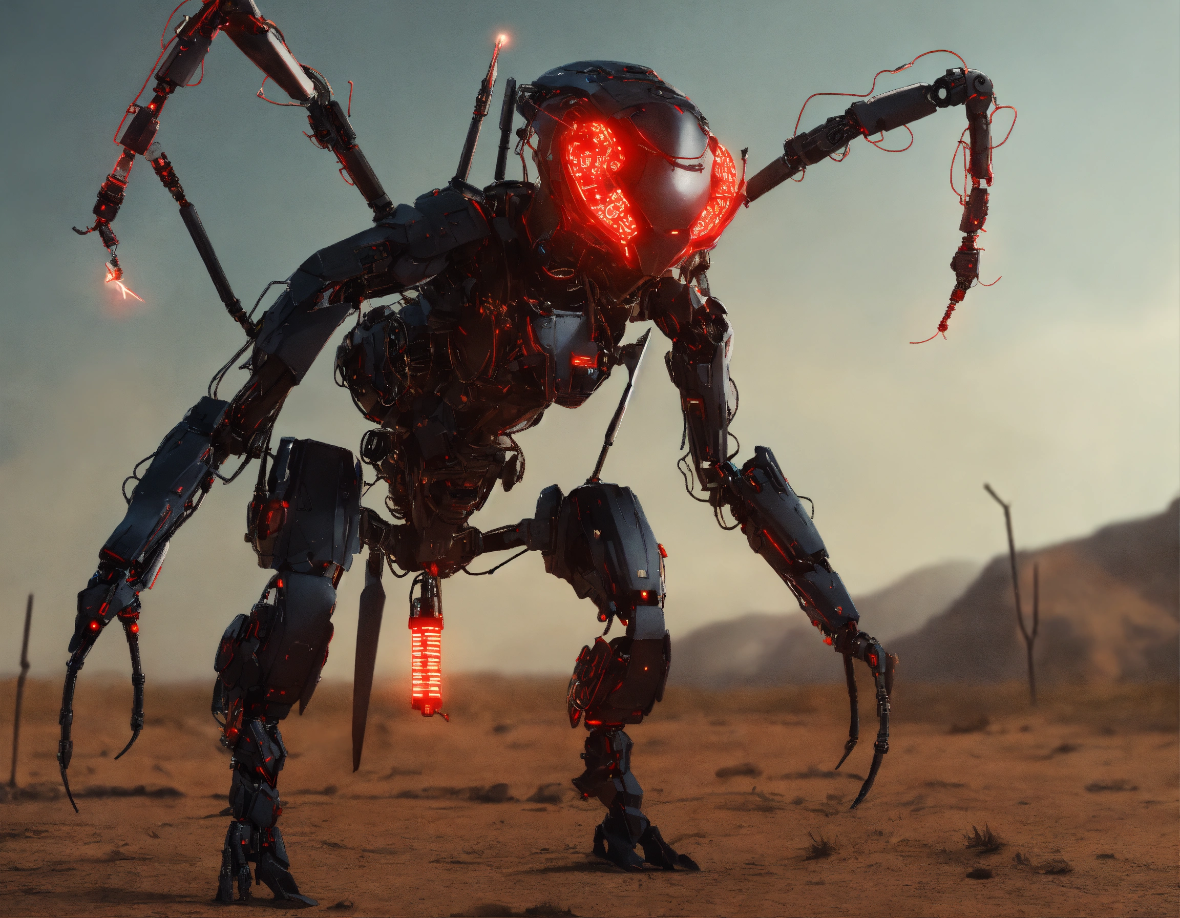 Lexica - Zoom out scene of 4 leg 2 arm standing black ant faced ...