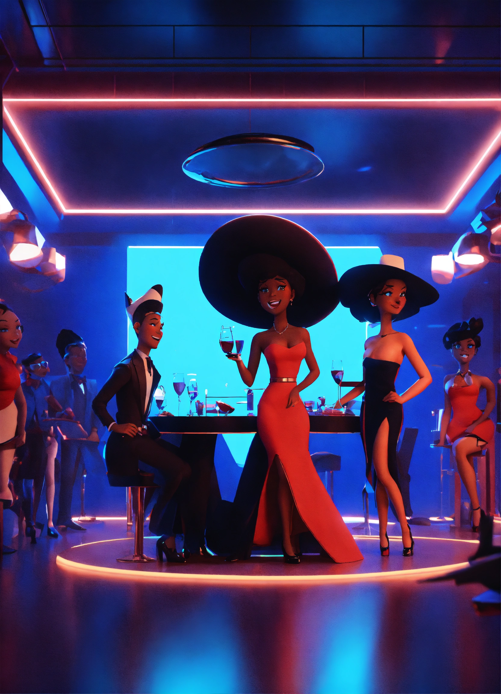 Lexica - Black 3D animated jetson’s characters at a nightclub dressed ...
