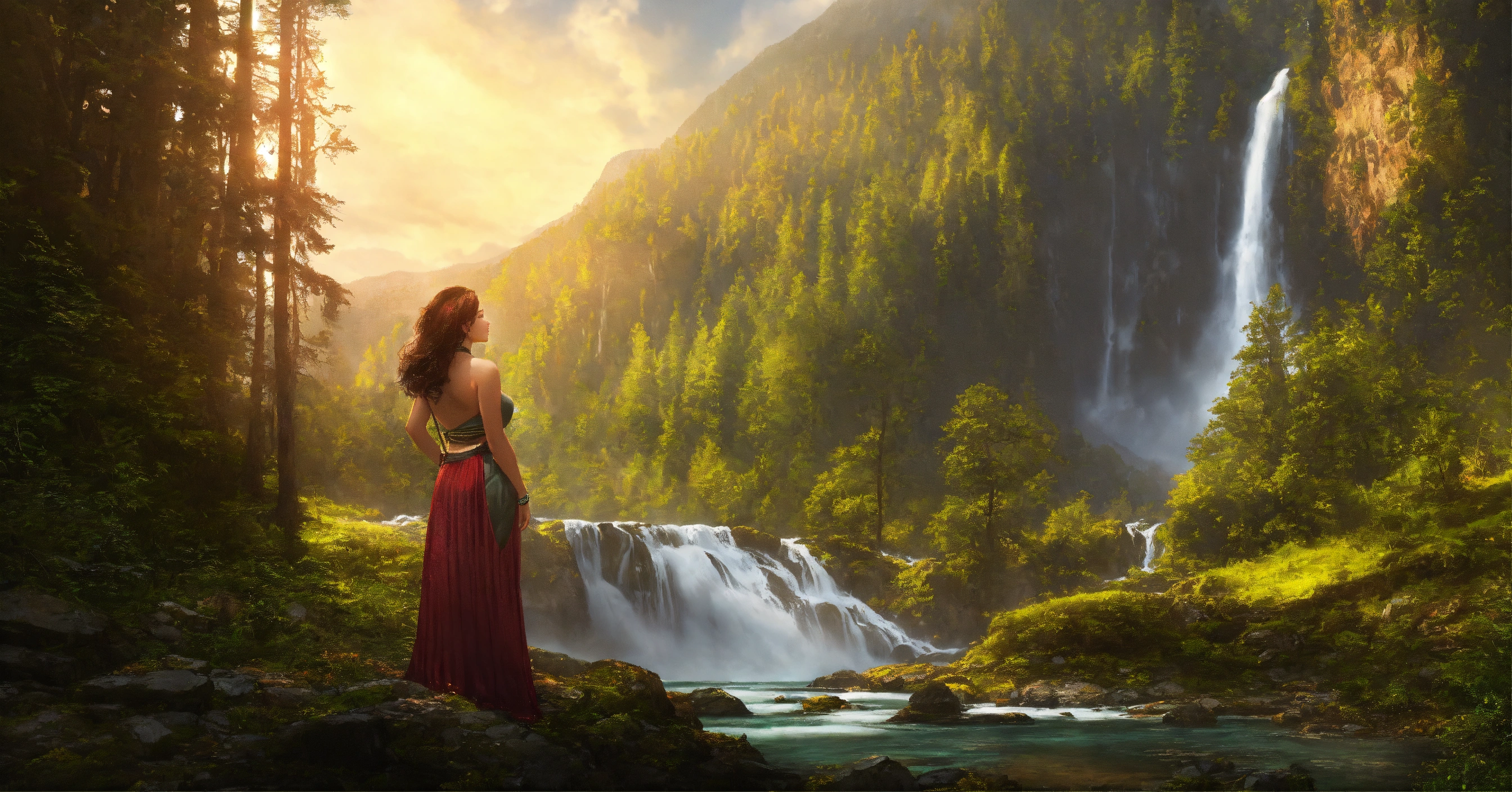 Lexica - A giant woman in the forest. Surrounded by mountains and ...