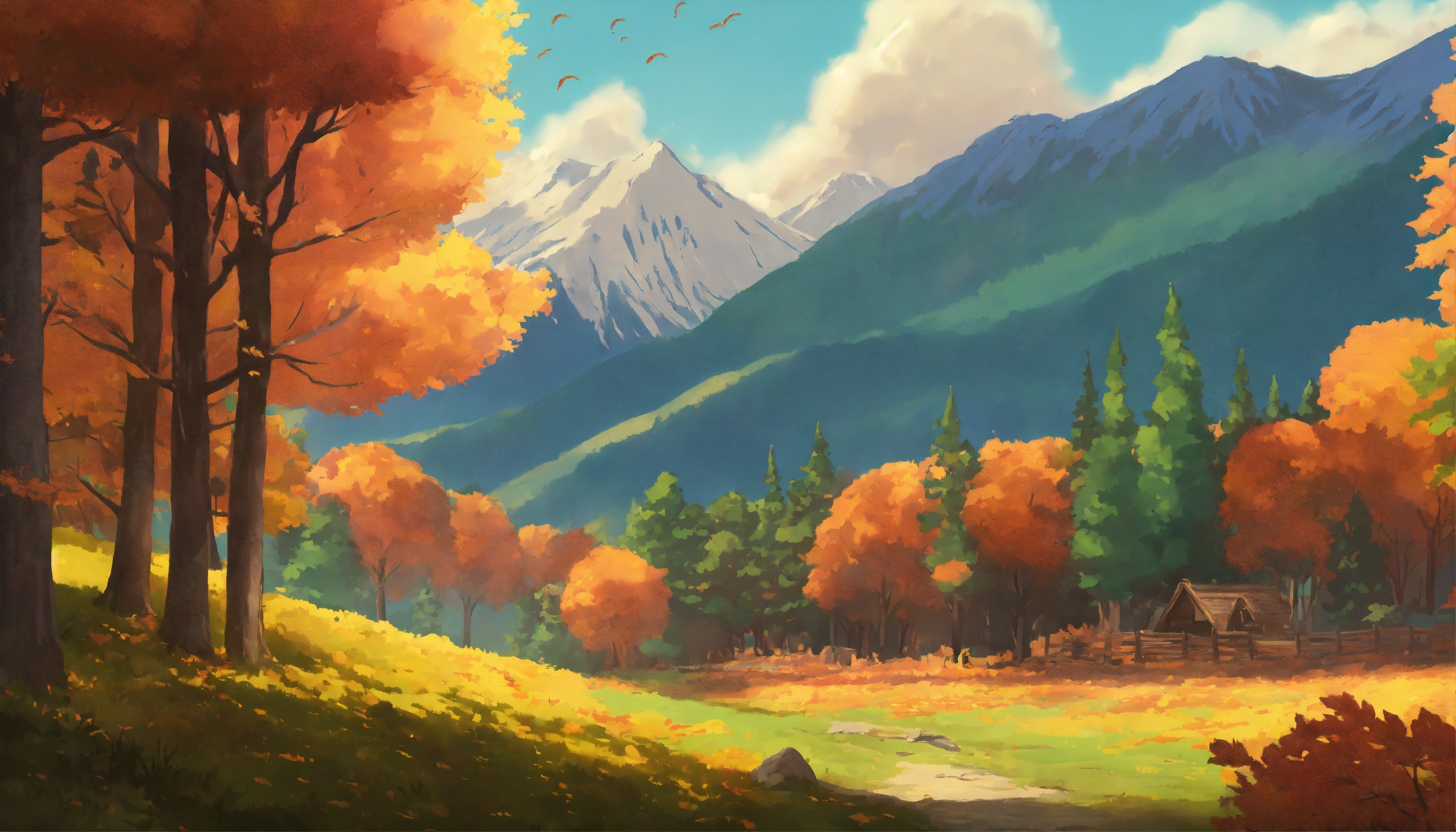 Lexica - A studio ghibli inspired fall landscape with a forest and ...