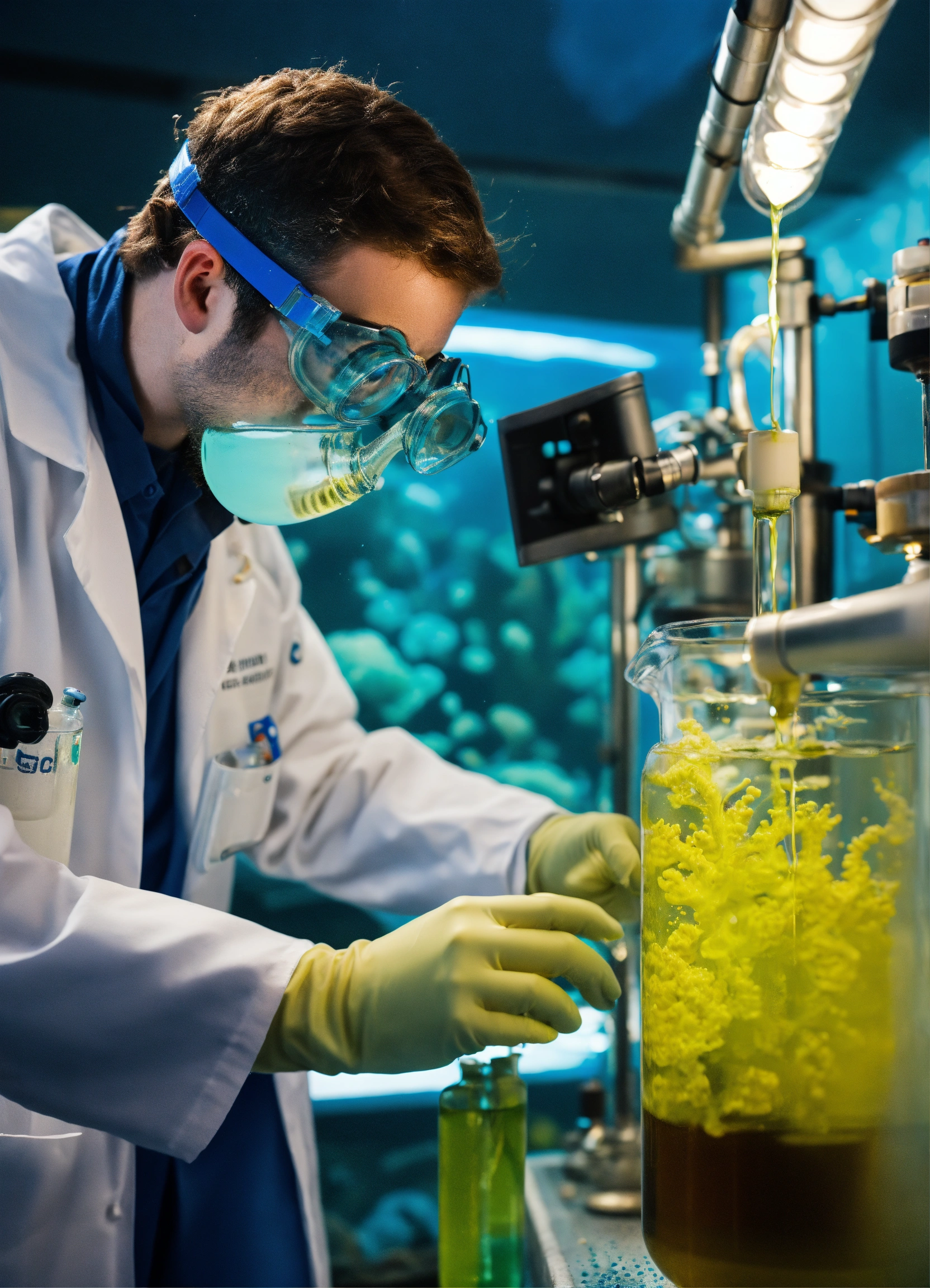 Lexica - A seahorse scientist in an underwater laboratory wearing ...
