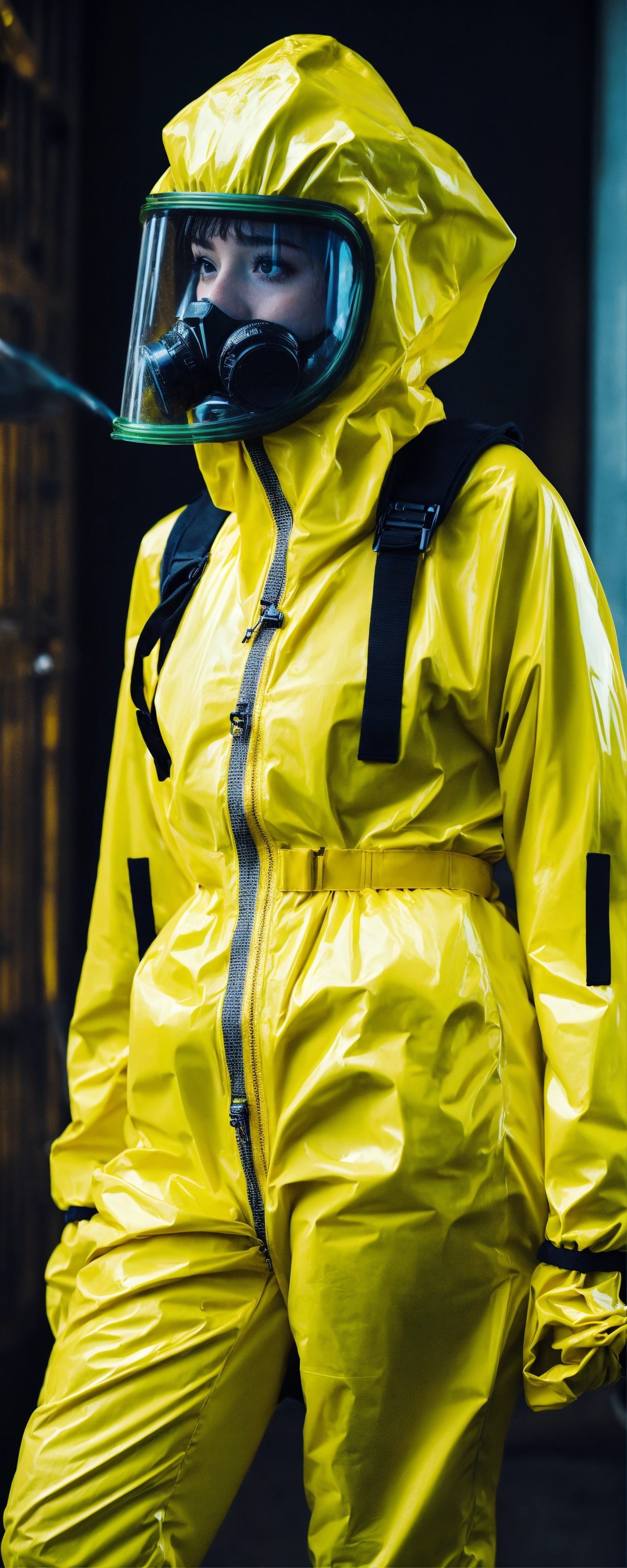 Lexica - Girl in glossy yellow hazmat suit