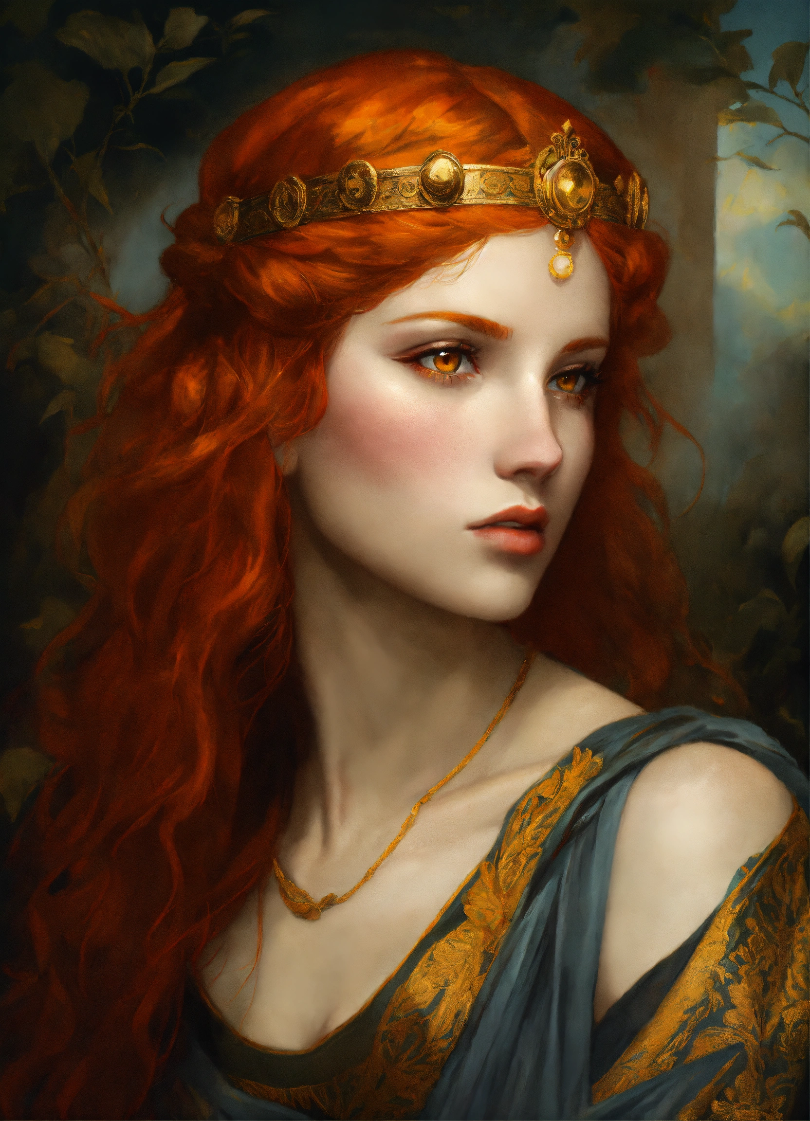 Lexica - Goth Greek goddess with red hair and yellow eyes. Renaissance ...