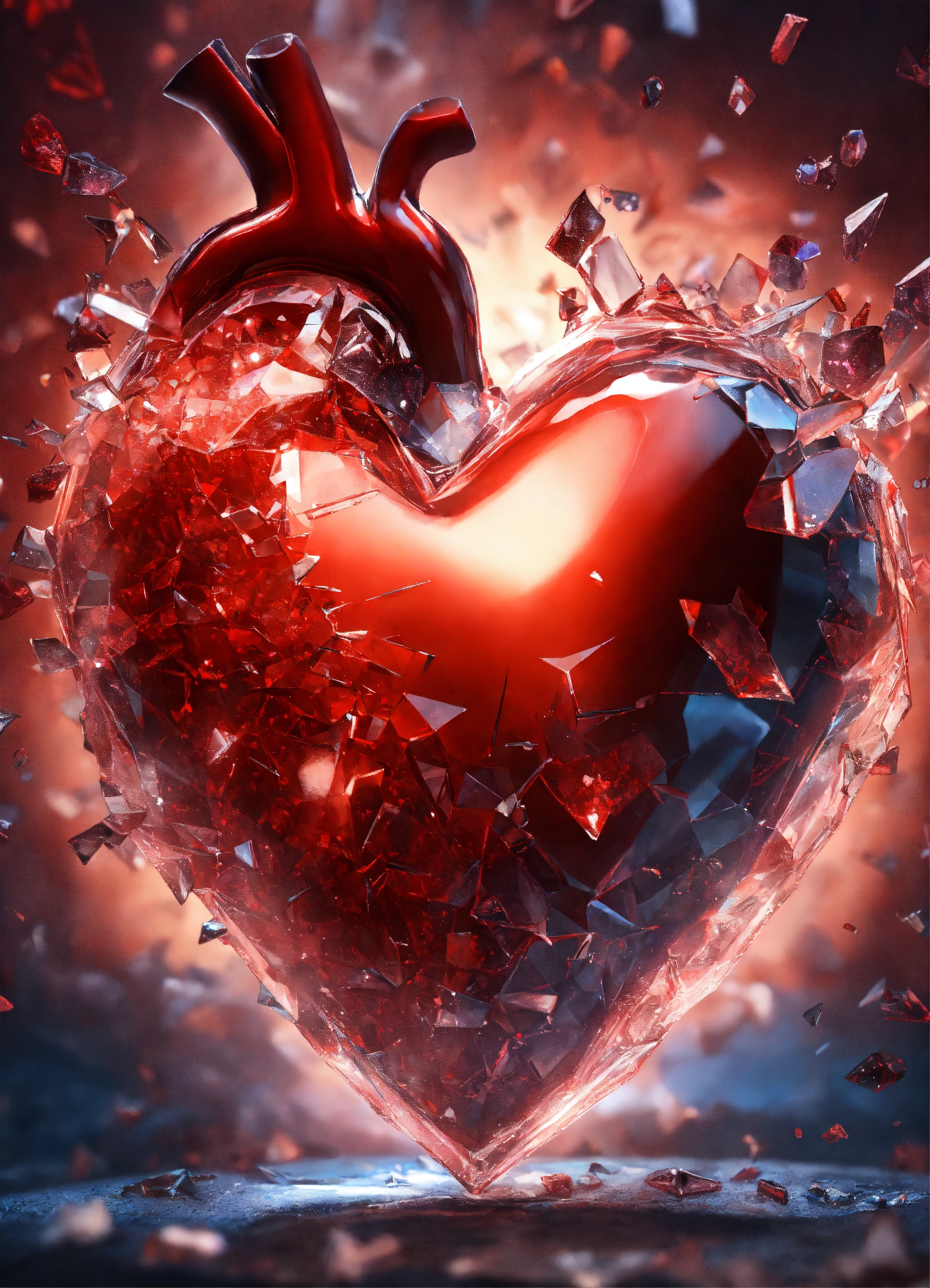 Lexica - Anatomy of a human heart bursting into tiny glass shards clear ...