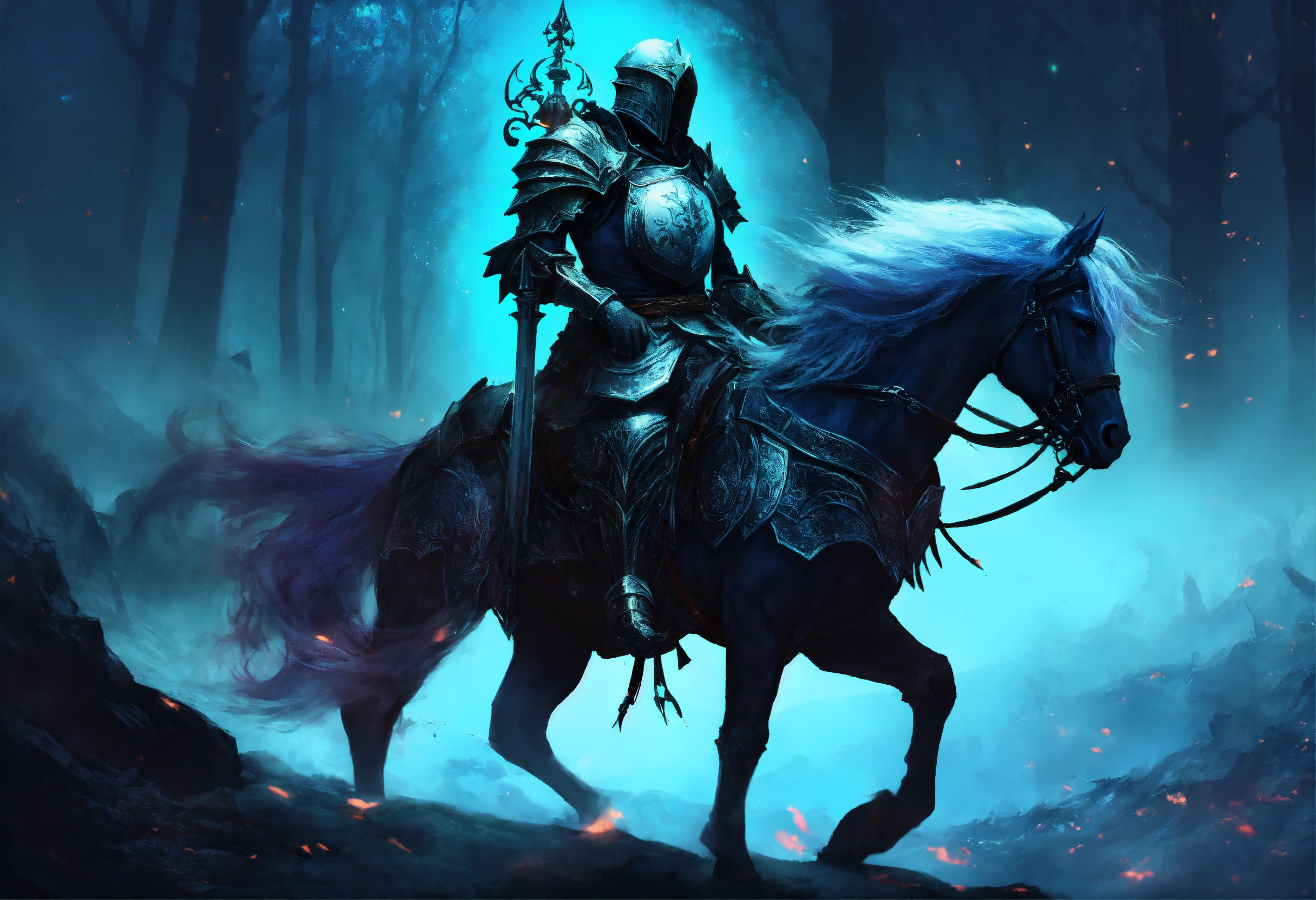 Lexica - Spectral knight on a spectral mount in dark fantasy world