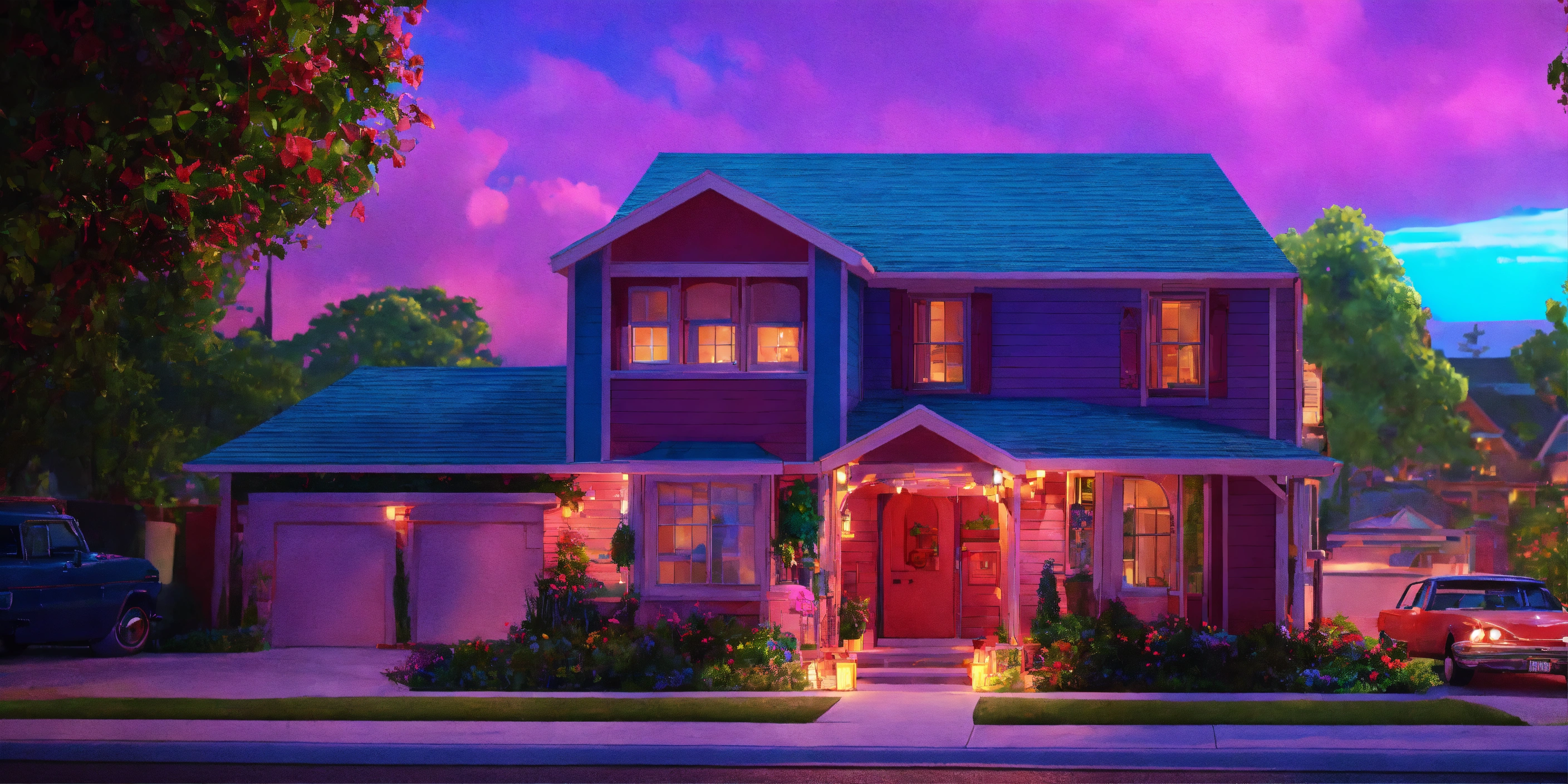 Lexica - CGI! Pixar style 80's home exterior. house party. no people ...