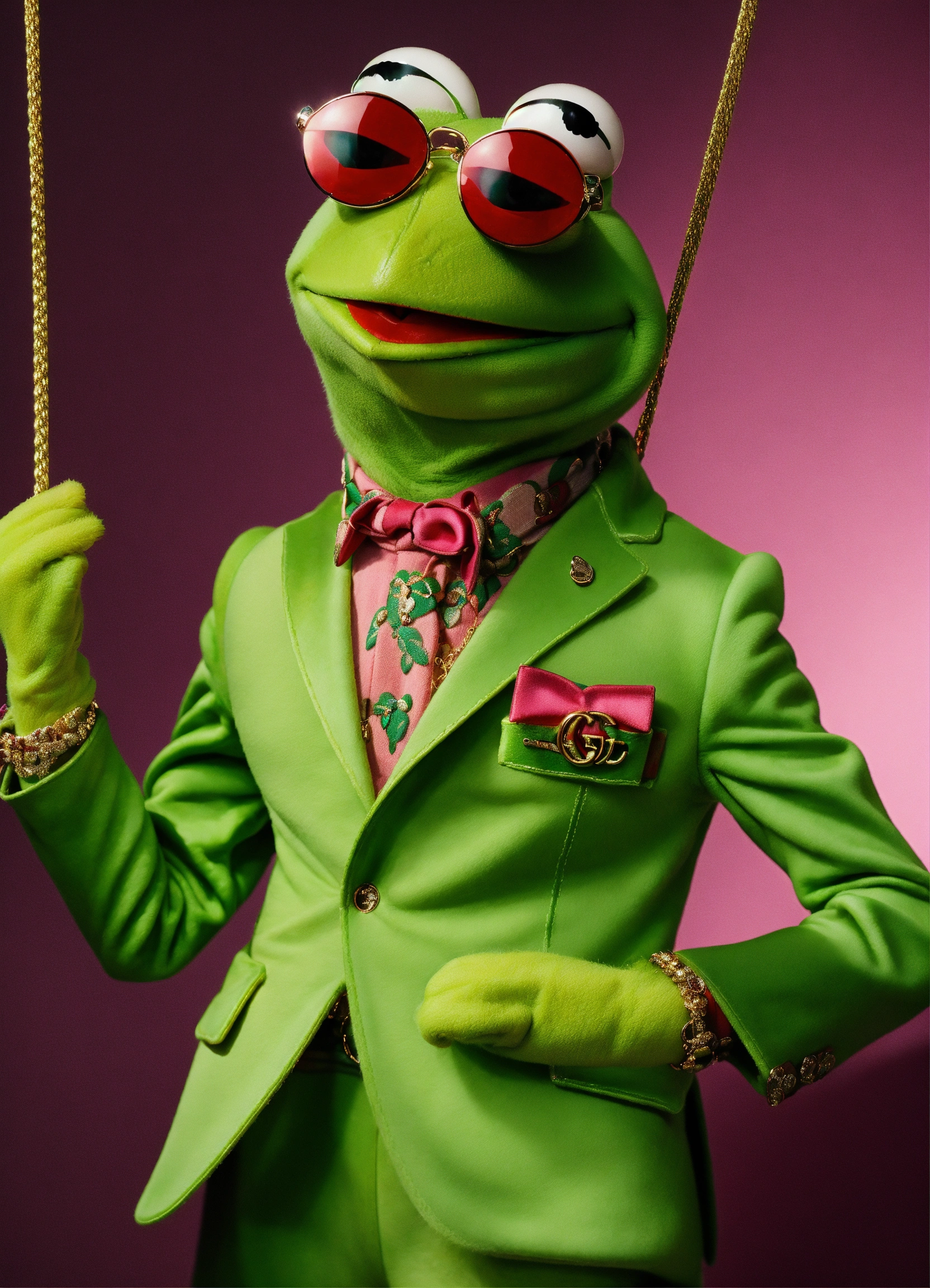 Lexica - Kermit the Frog wearing gucci, luxury brand, product photo ...