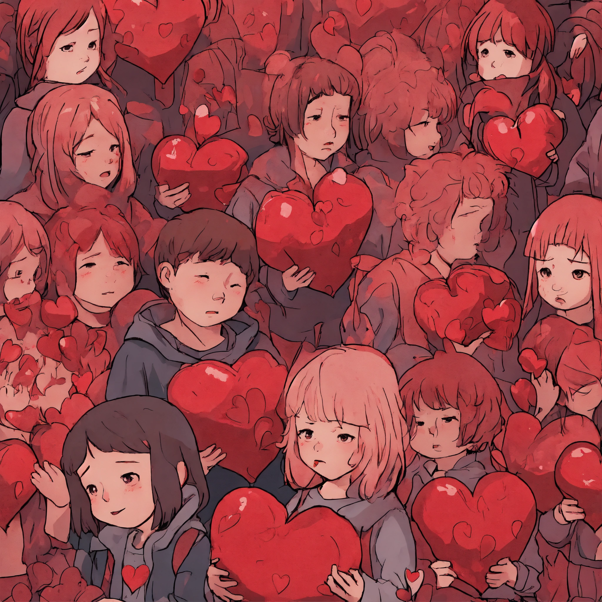 Lexica - Please generate a drawing of a big group of sad children and ...