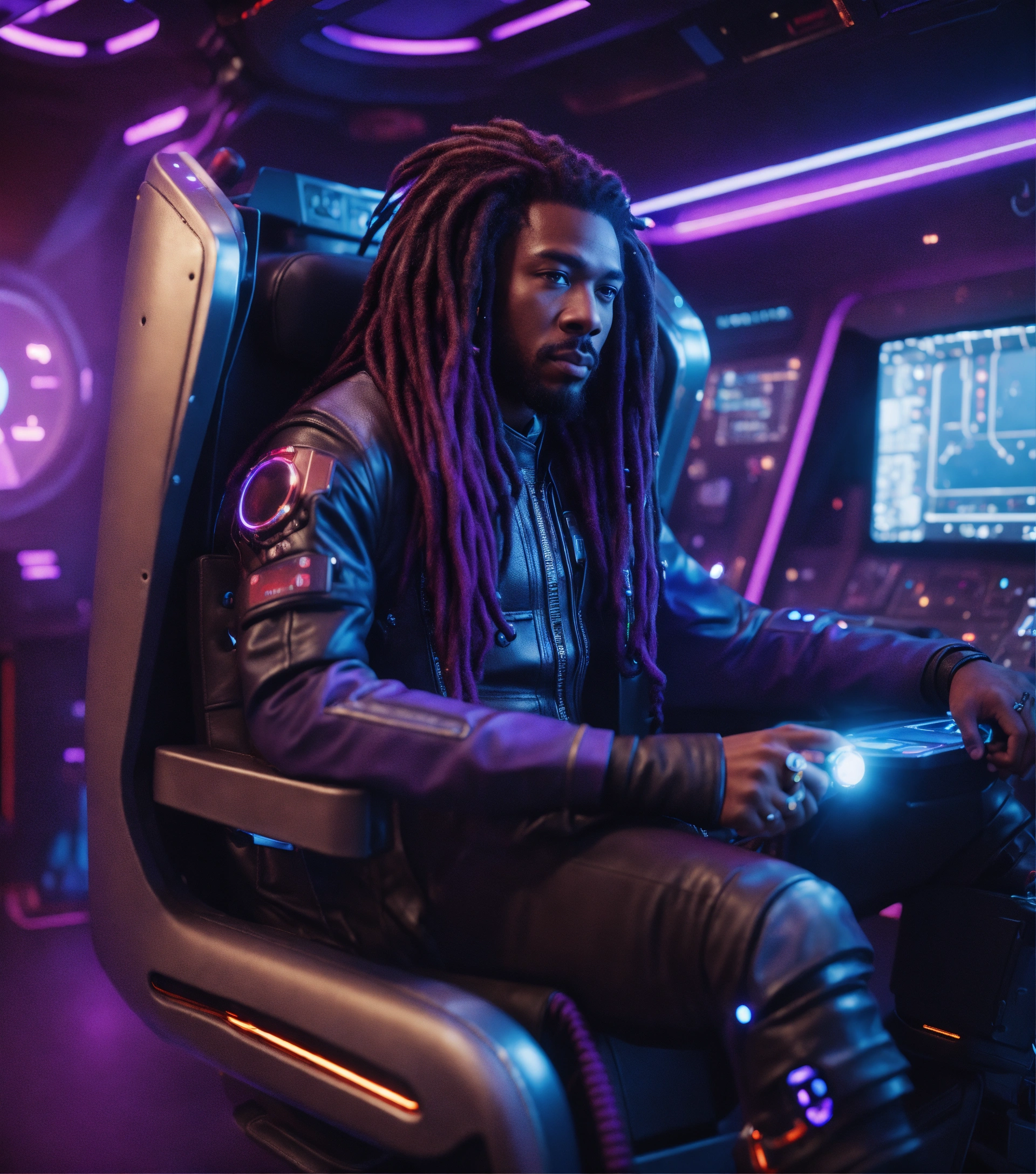 Lexica - Zoom out of a black male rockstar with long purple dreadlocks ...