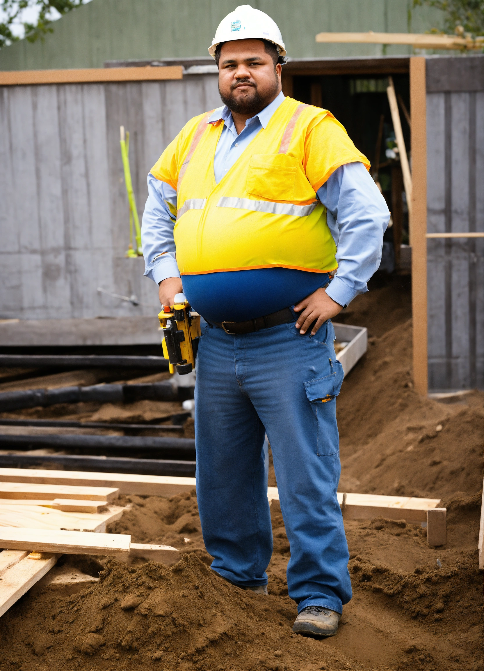Lexica - A construction worker with a very large belly, amateur photo