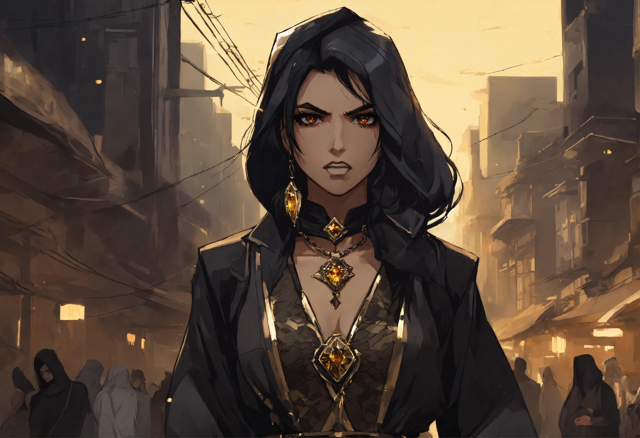 Lexica - Angry beautiful middle eastern assassin wearing a black and ...