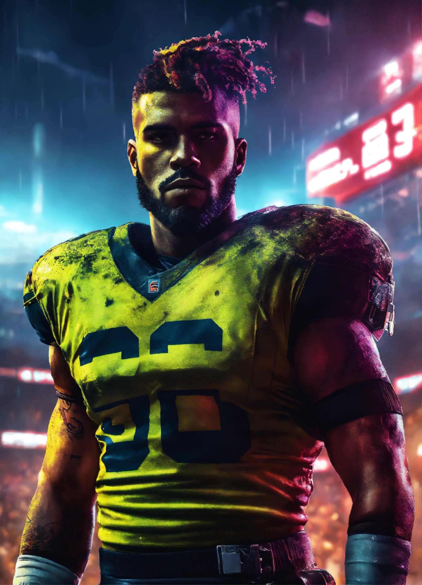 Lexica - American football player tough and big cyberpunk with short ...