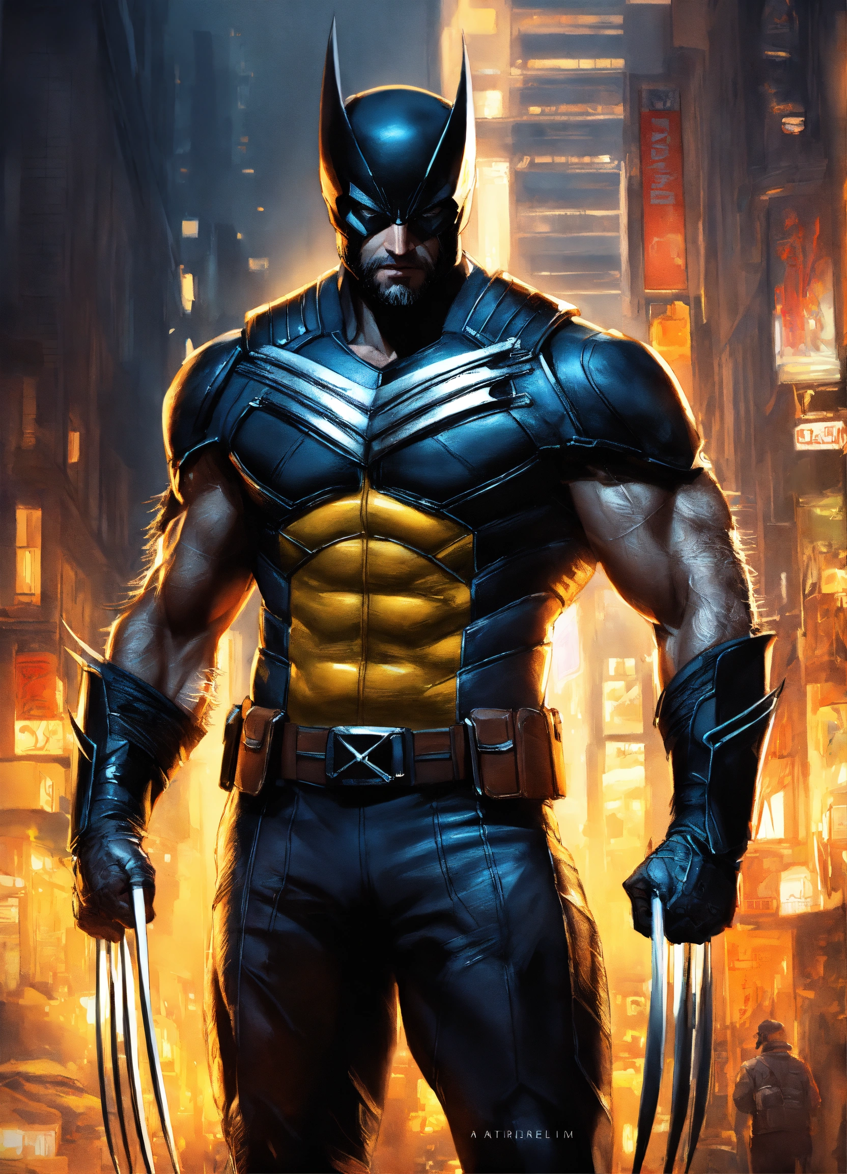Lexica - Portrait painting of wolverine with black leather armor, ultra ...