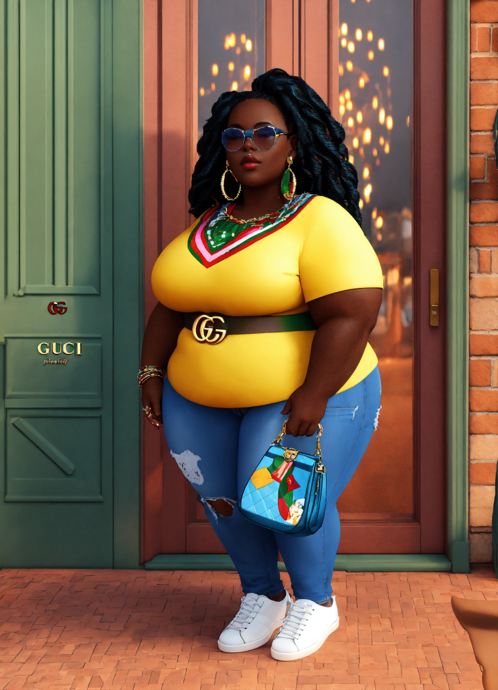 Lexica - Dark skin plus size, gucci shirt, jeans, gucci shoes, long ...