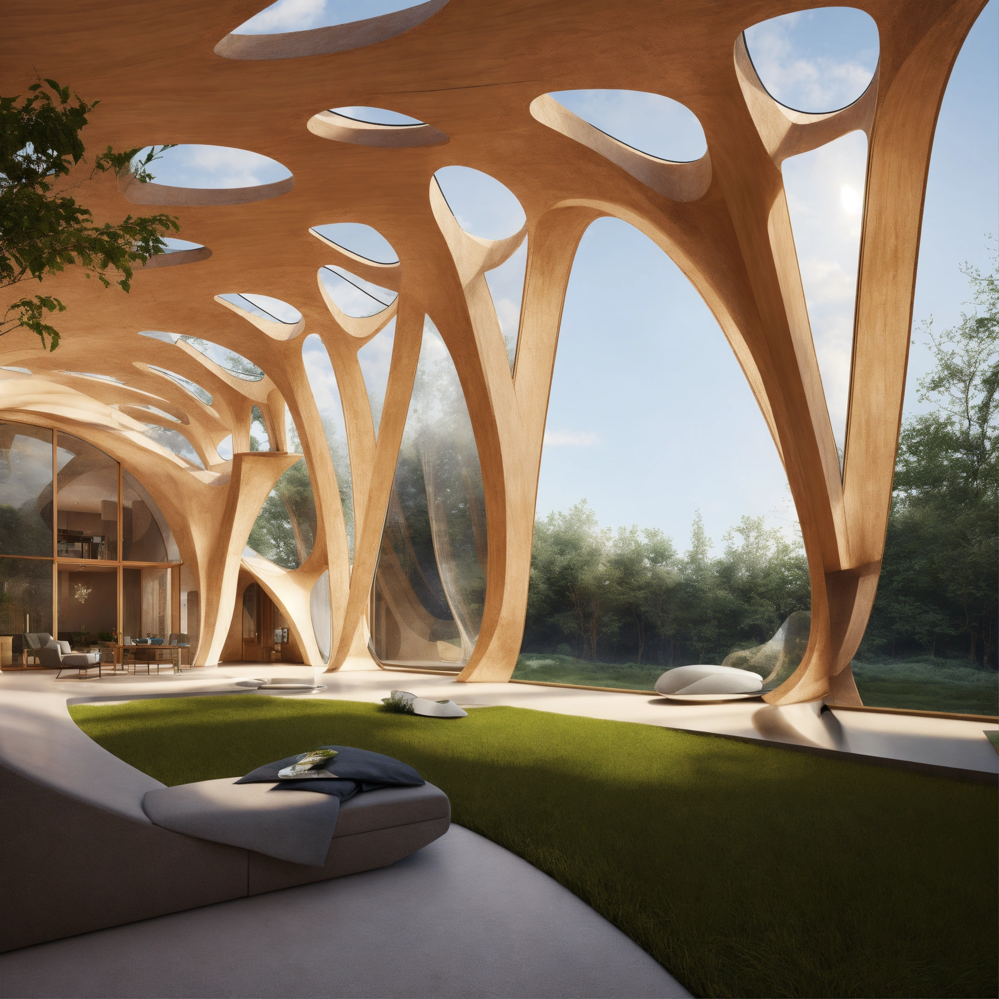 Lexica - Create a Zaha Hadid natural house with cycloid arches with garden windows and cycloid roof