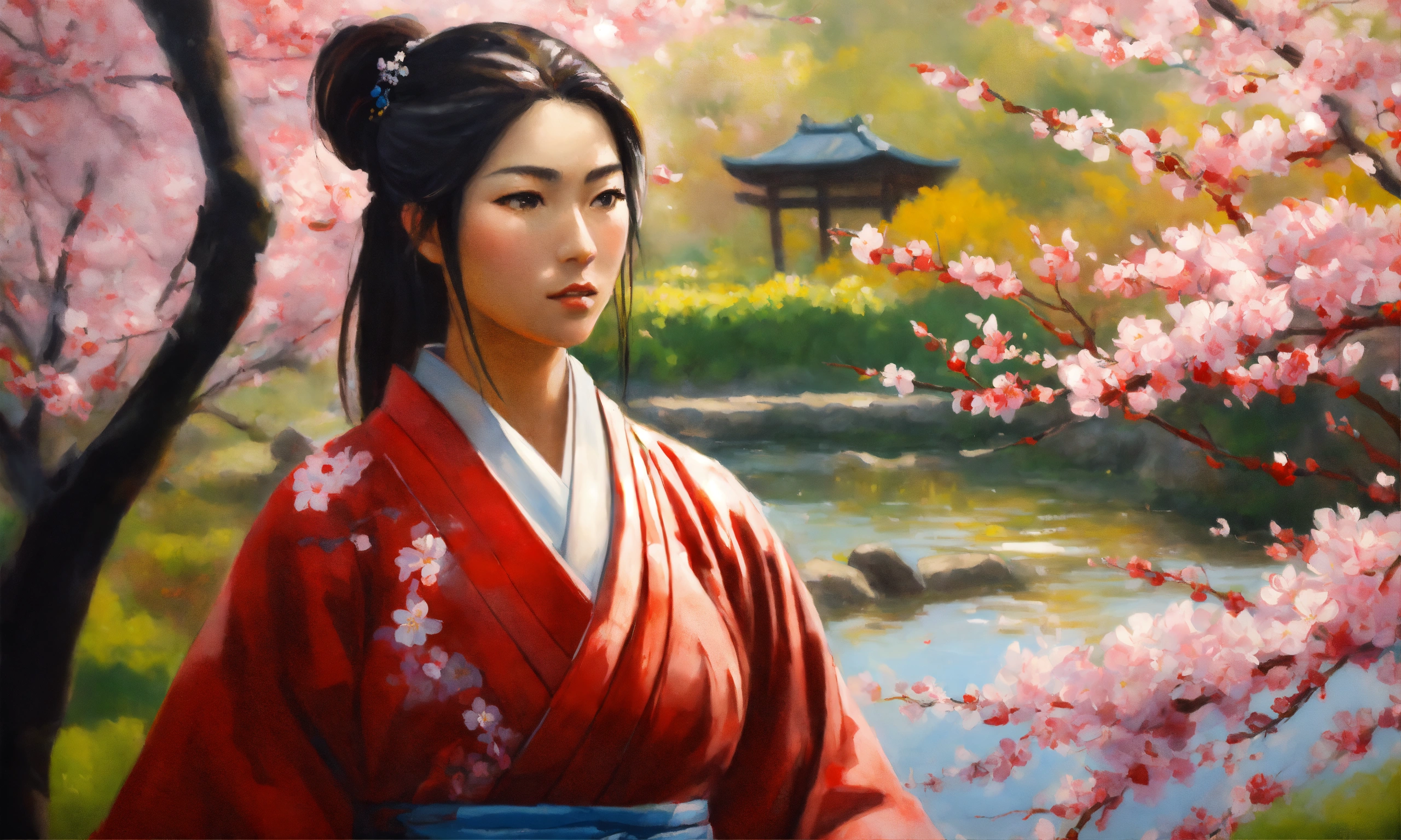 Lexica - IMPRESSIONIST STYLE PAINTING OF A FEMALE SAMURAI WARRIOR OF ...