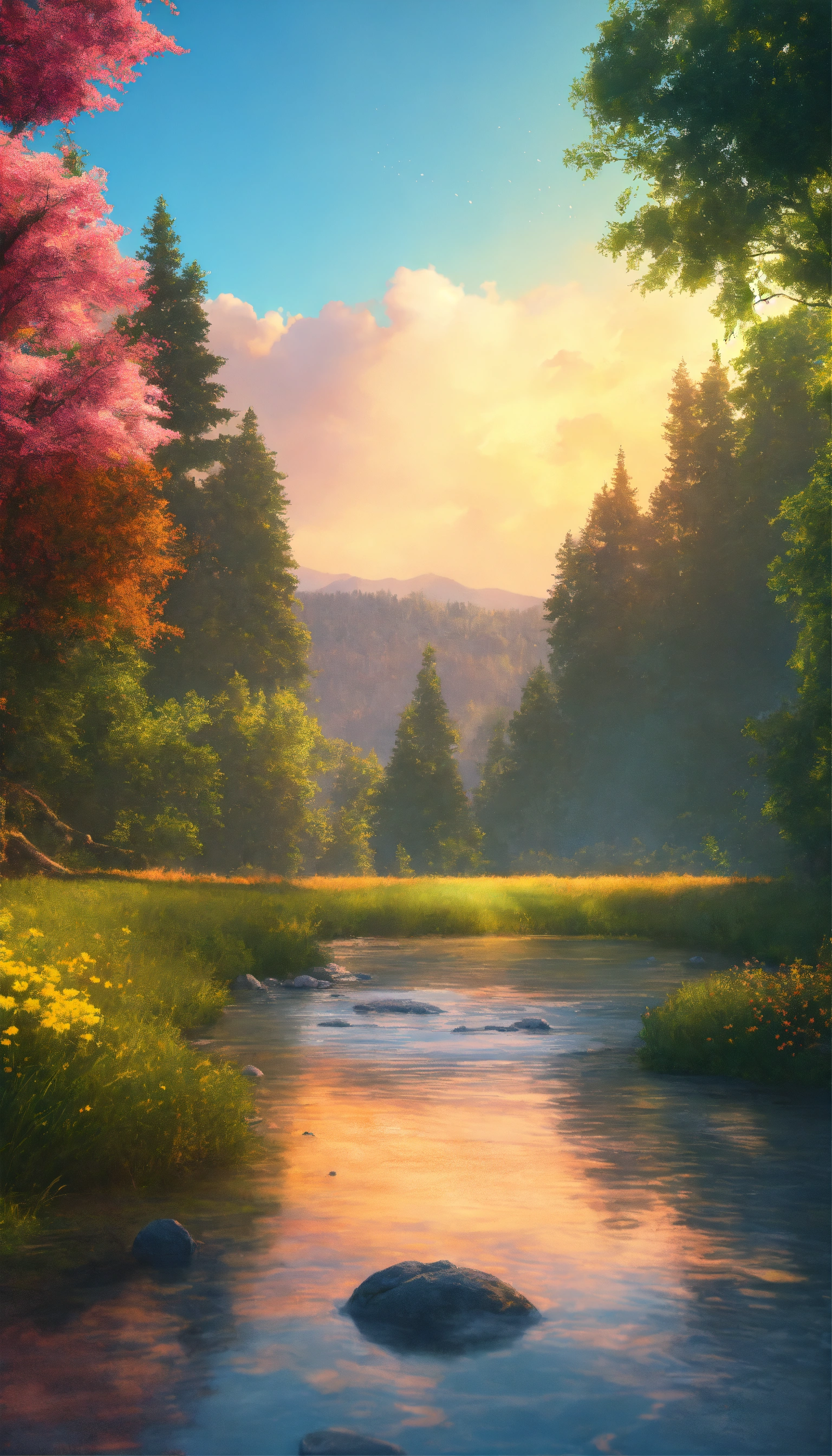 Lexica - Illustrate a serene peaceful nature scene in summer. This ...