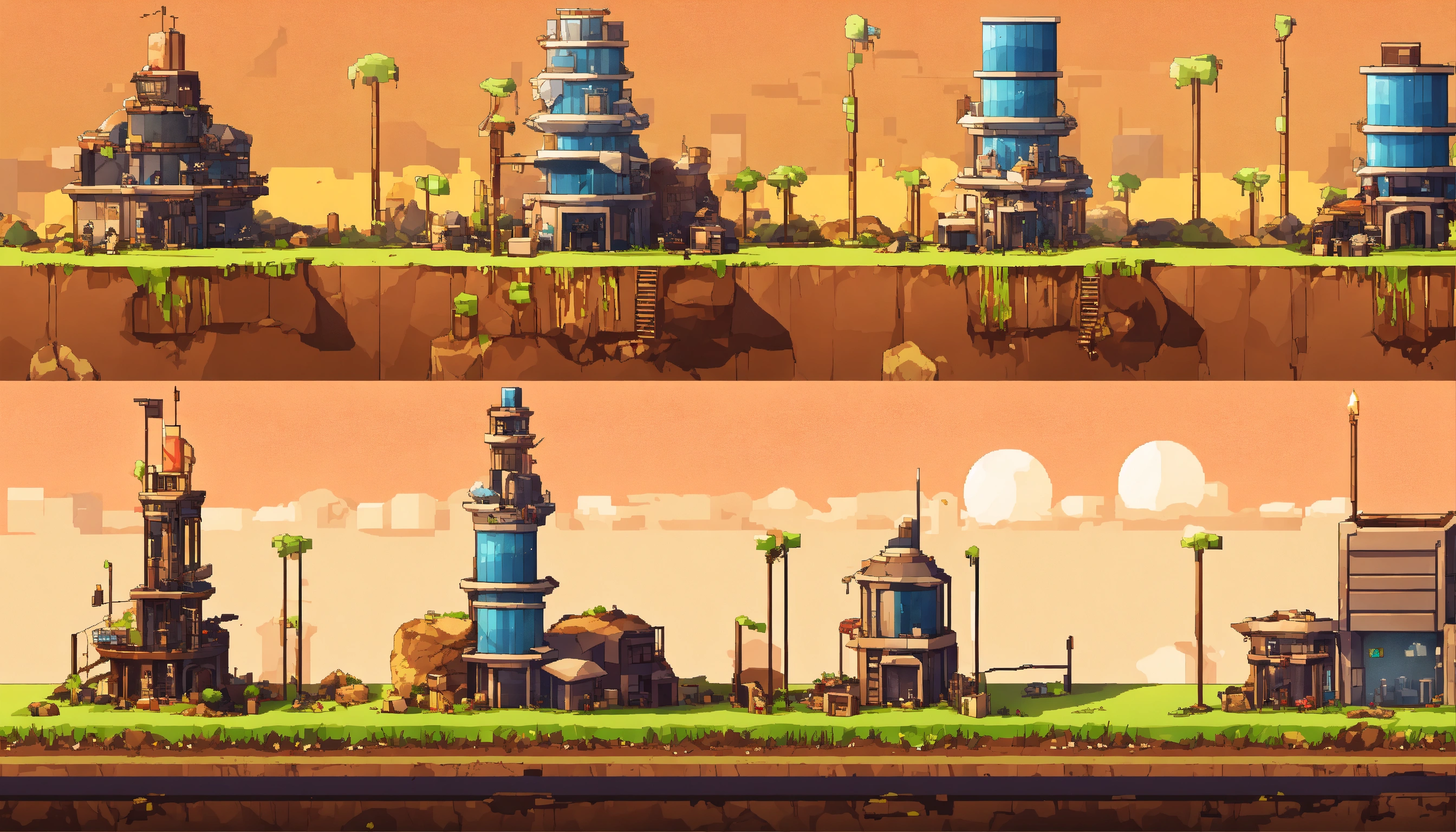 Lexica - Simple clean blocky 2d isometric pixel concept sprites of an ...