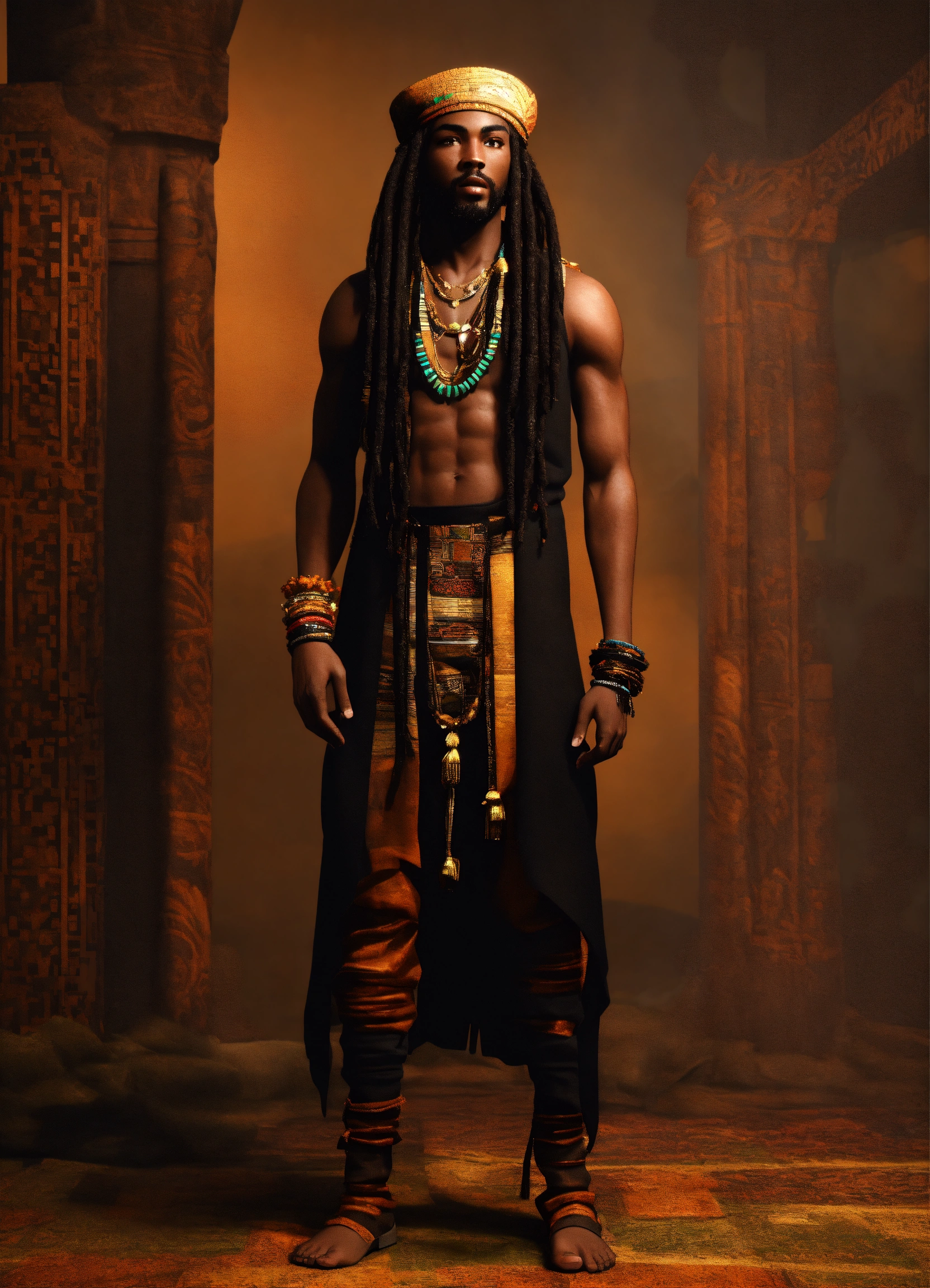 Lexica - 3d render of a Black man with long flowing dreadlocks, 6'5 ...