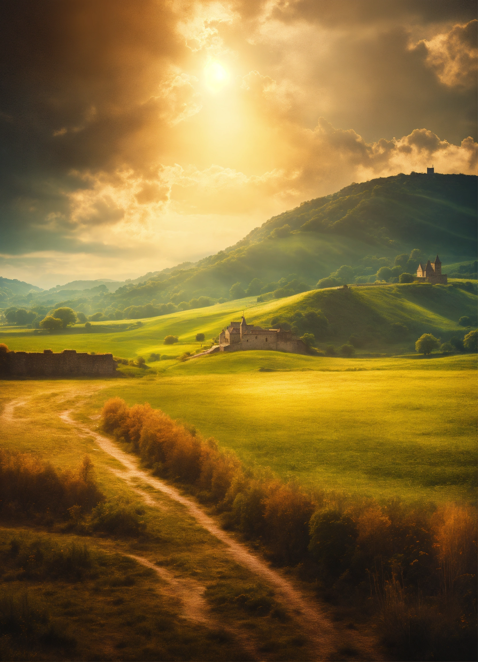 Lexica - Create a design Medieval background with fantasy lighting ...