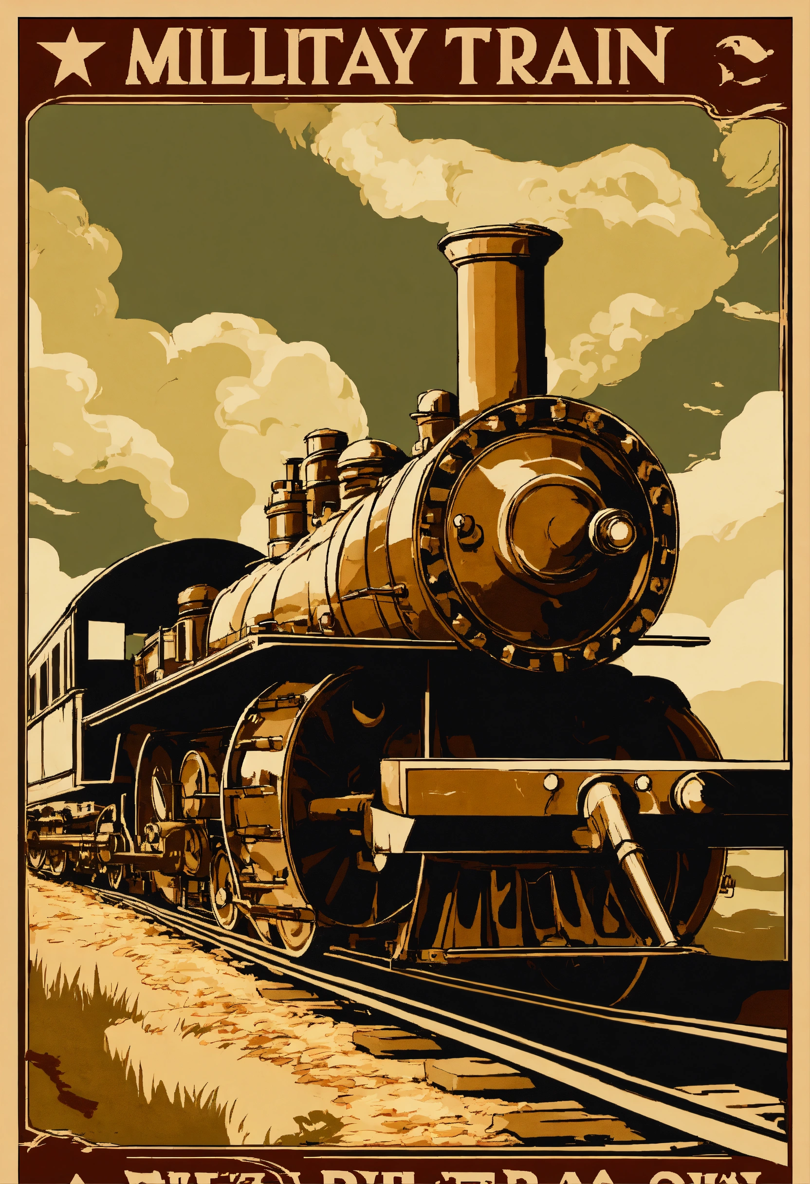 Lexica - A military train with cannon vintage poster in the style of ...