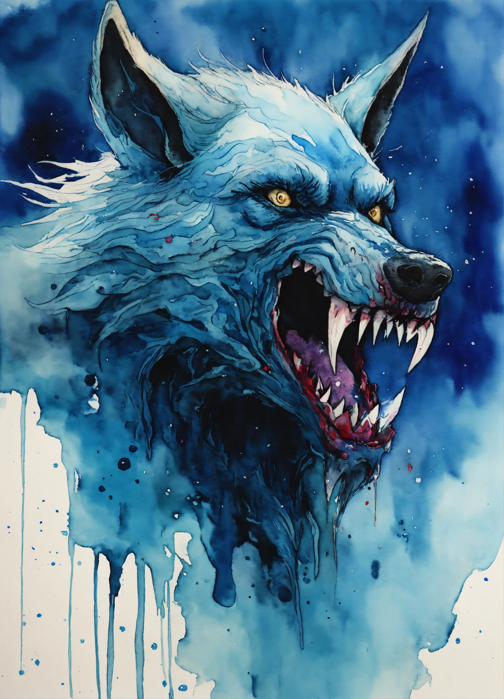 Lexica - Blue werewolf watercolor painting by alex pardee