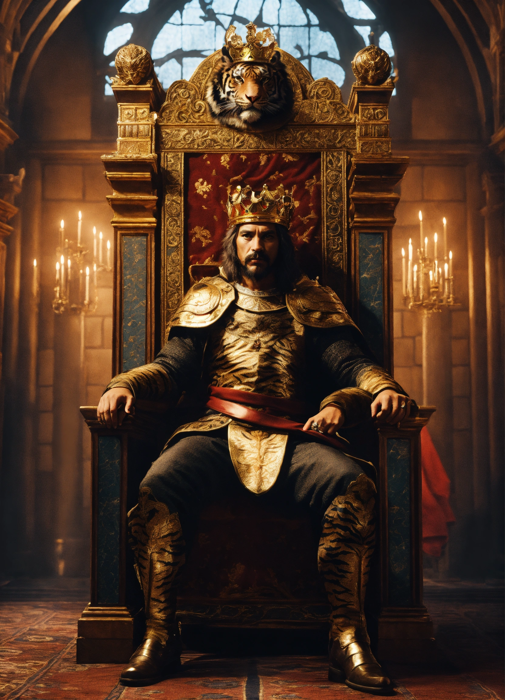 Lexica - A king with tiger face sitting on his throne in a medieval ...
