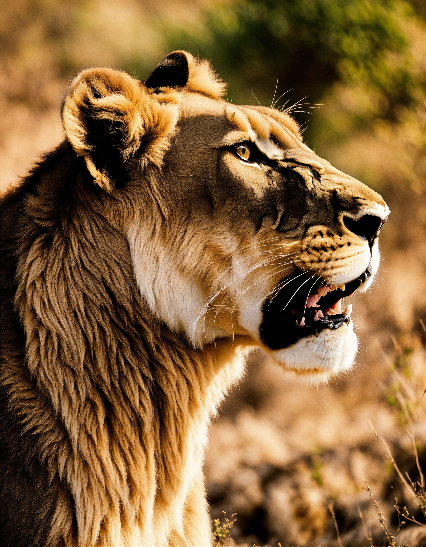Lexica - A lioness with cubs roaring. from the side. close up on the ...