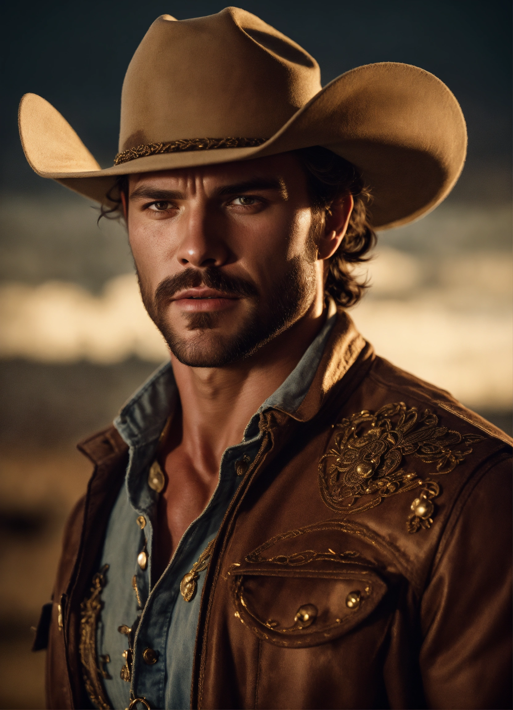 Lexica - Portrait of a stunningly beautiful cowboy in soft light ...