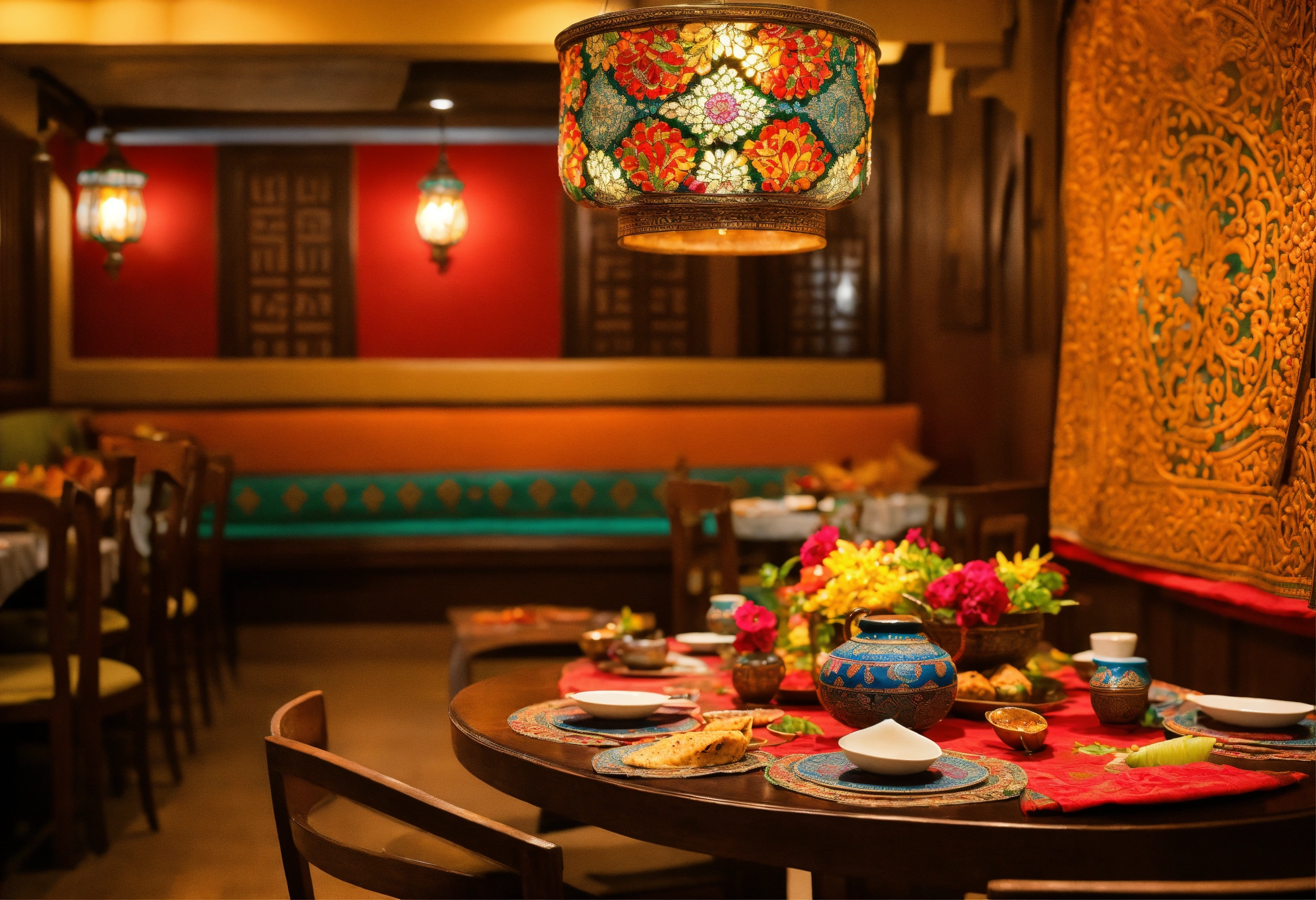 Lexica - Create a front view of an Indian restaurant booth-style table ...