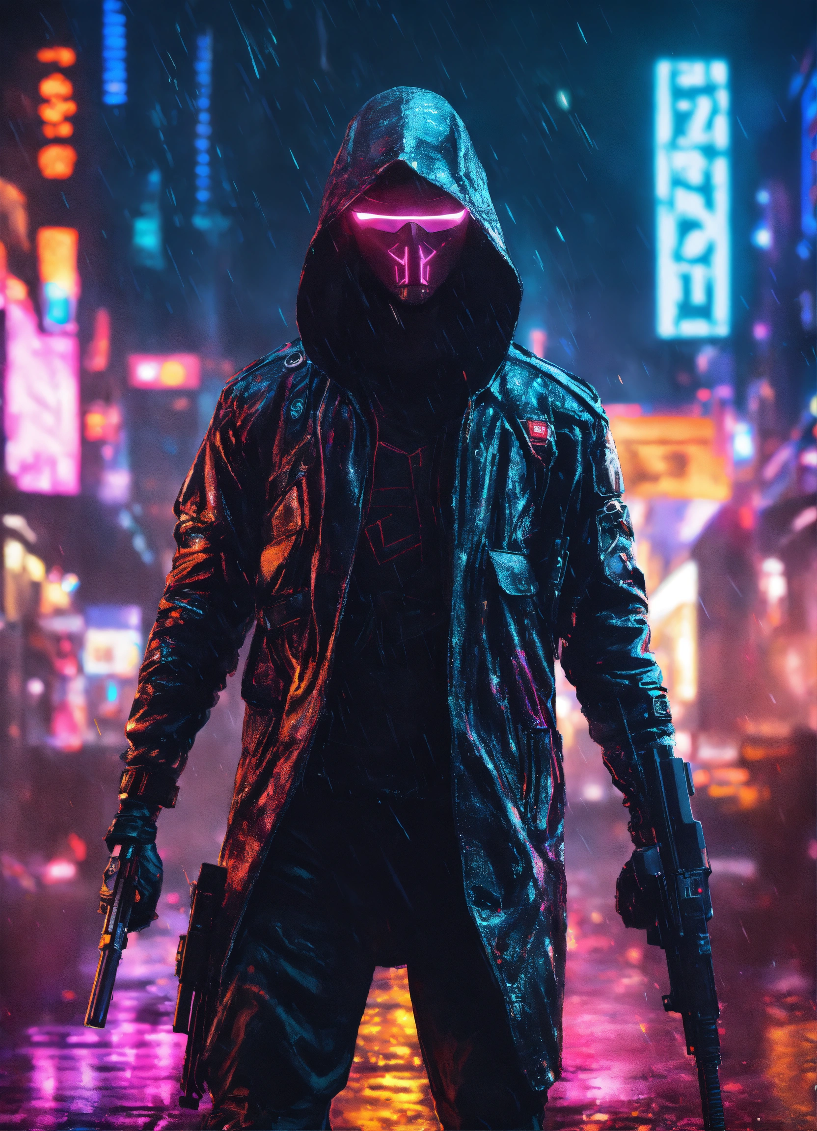 Lexica - Futuristic cyberpunk masked assassin, with arms open, firewall ...