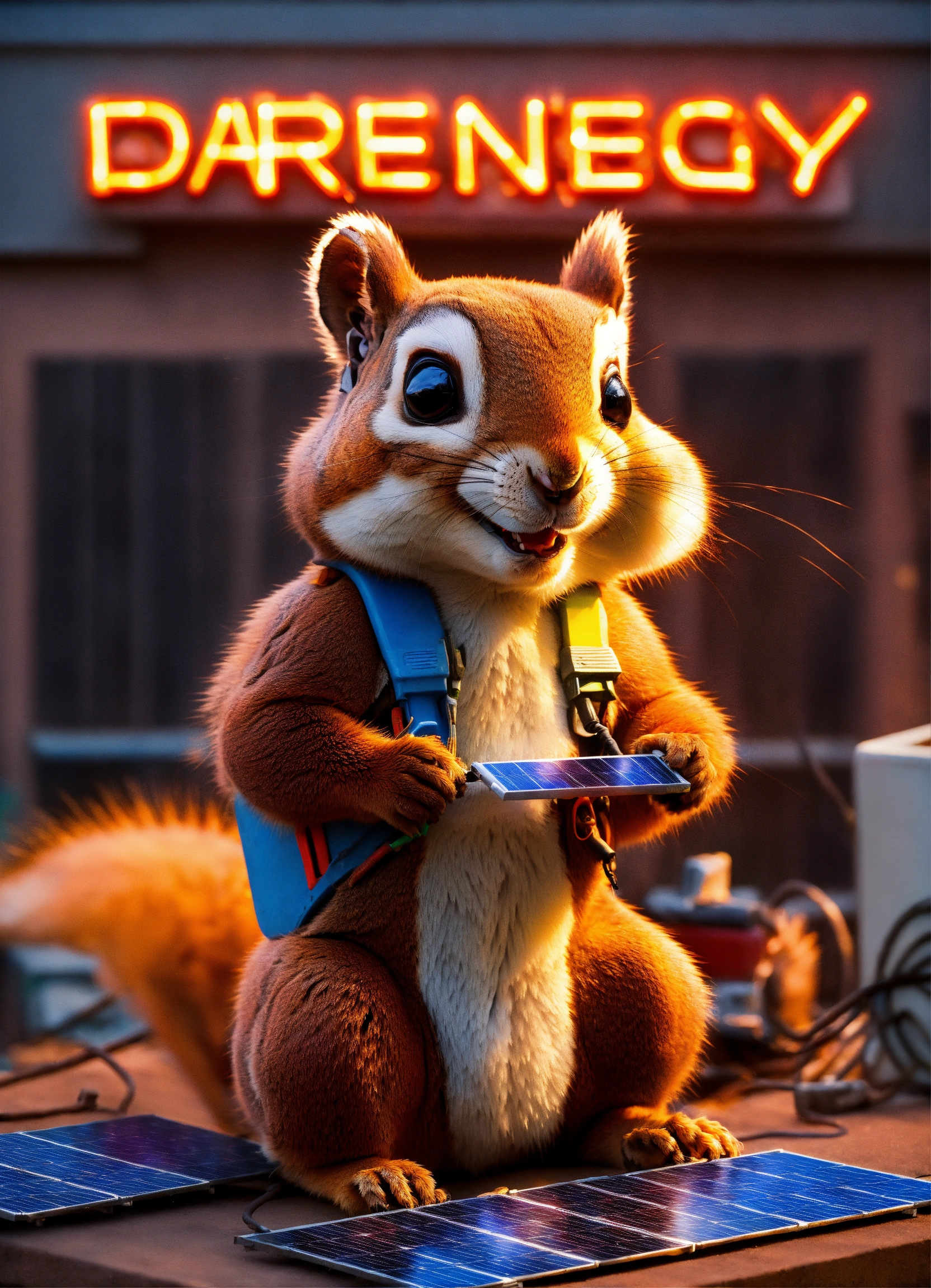 Lexica - Humanoid happy squirrel, working as an electrician assembling ...