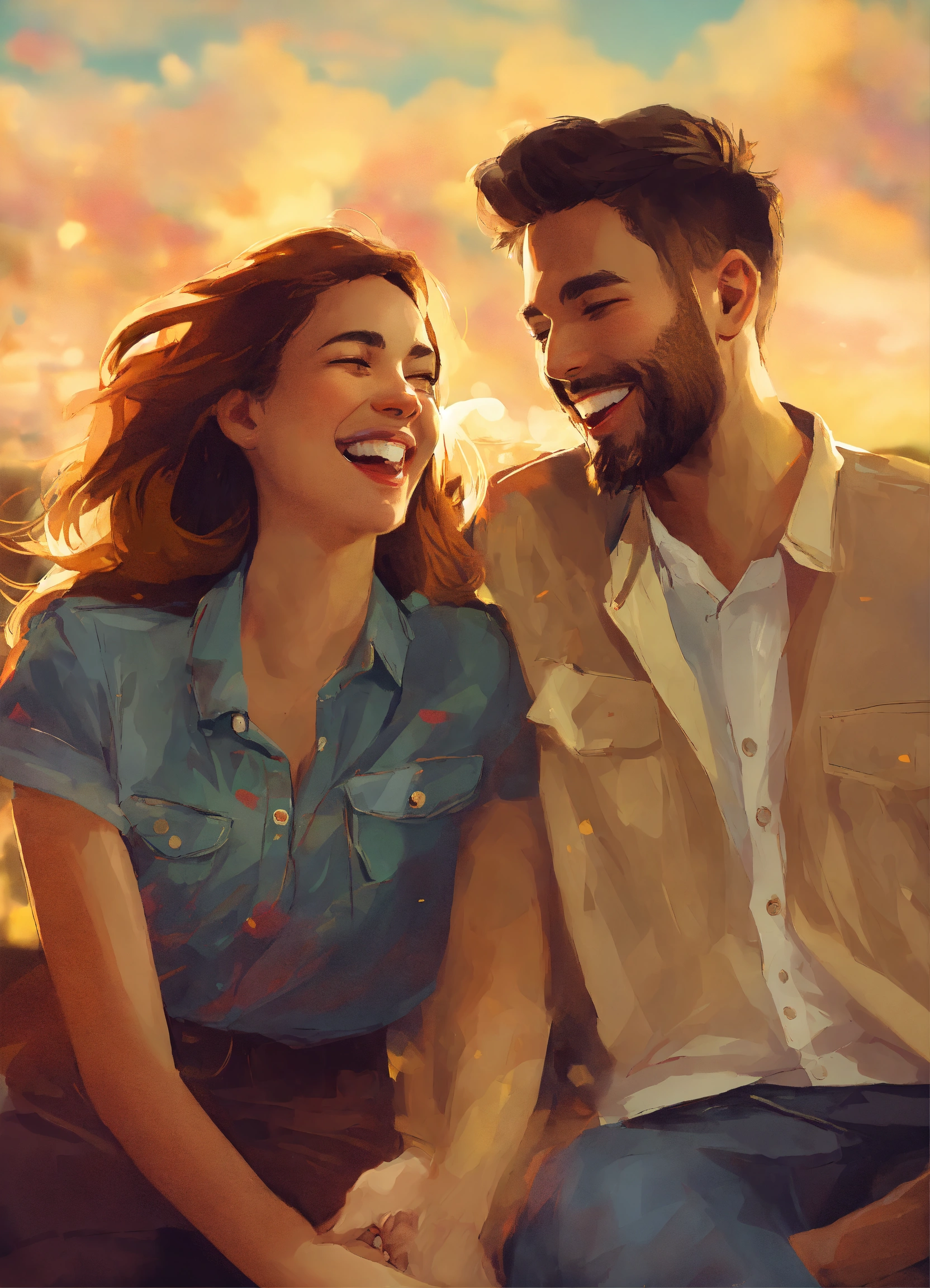Lexica - Portrait of couple holding hands and laughing digital art