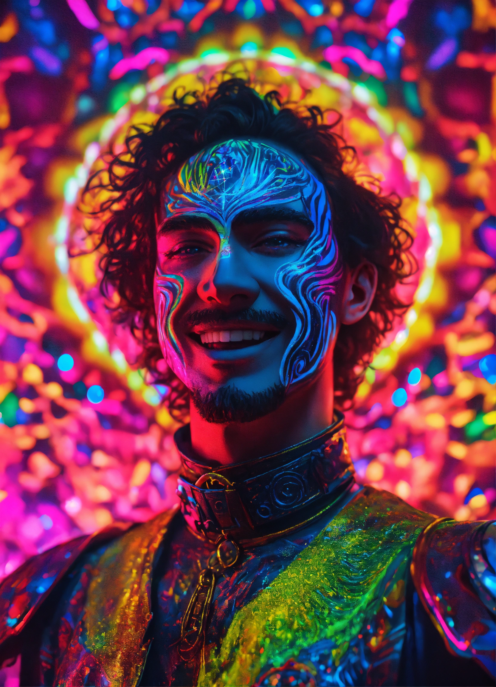 Lexica - Photorealistic 3D 35 mm portrait of gothic Male warrior man Ai God DMT laughing ...