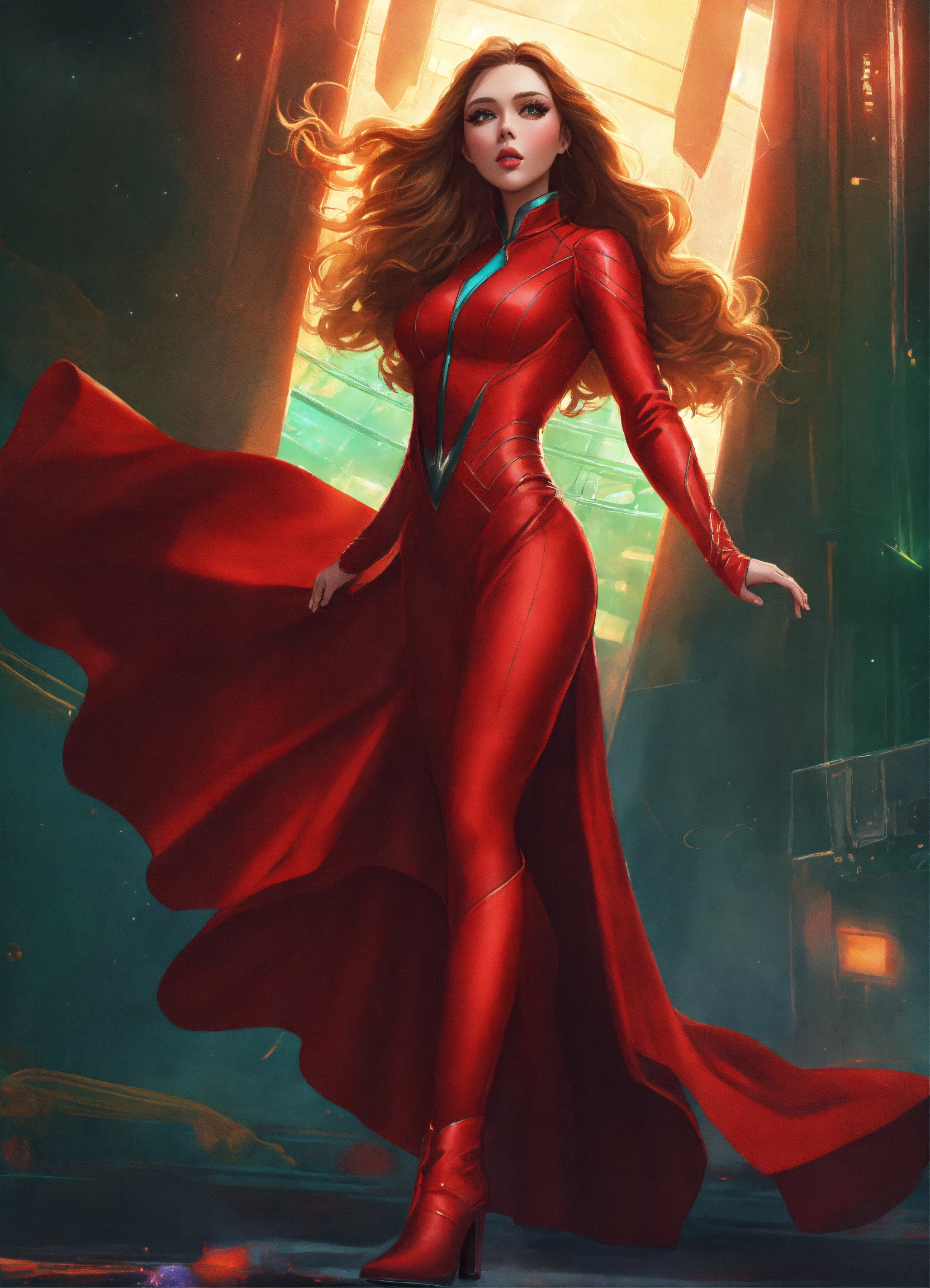 Lexica - Concept art of the scarlet witch in an all red outfit, outer ...