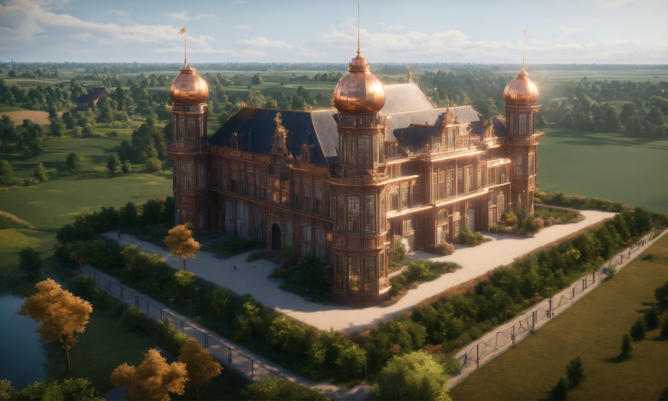 Lexica - Full image of a massive copper palace on a hill overlooking ...
