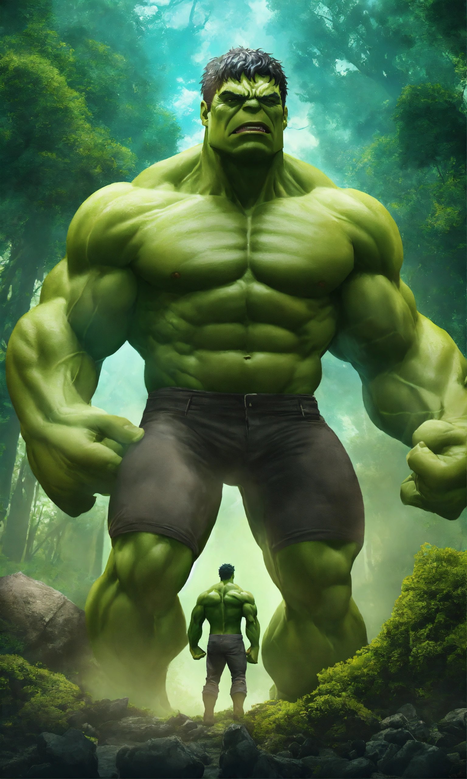 Lexica - Hulk meets Hulk in the multiverse, nature background, 2D render