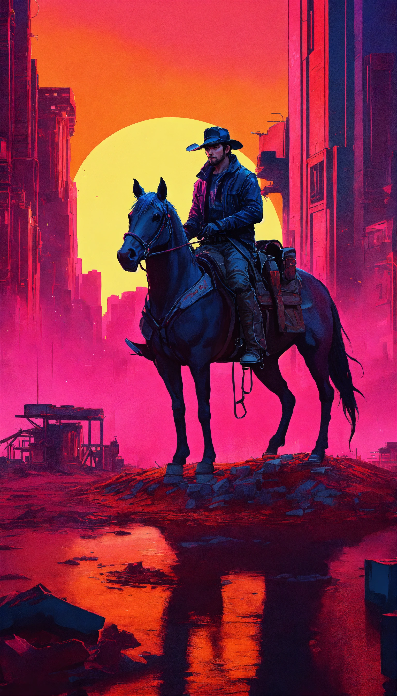 Lexica - A futuristic cowboy riding a horse. the scene is set in blade ...